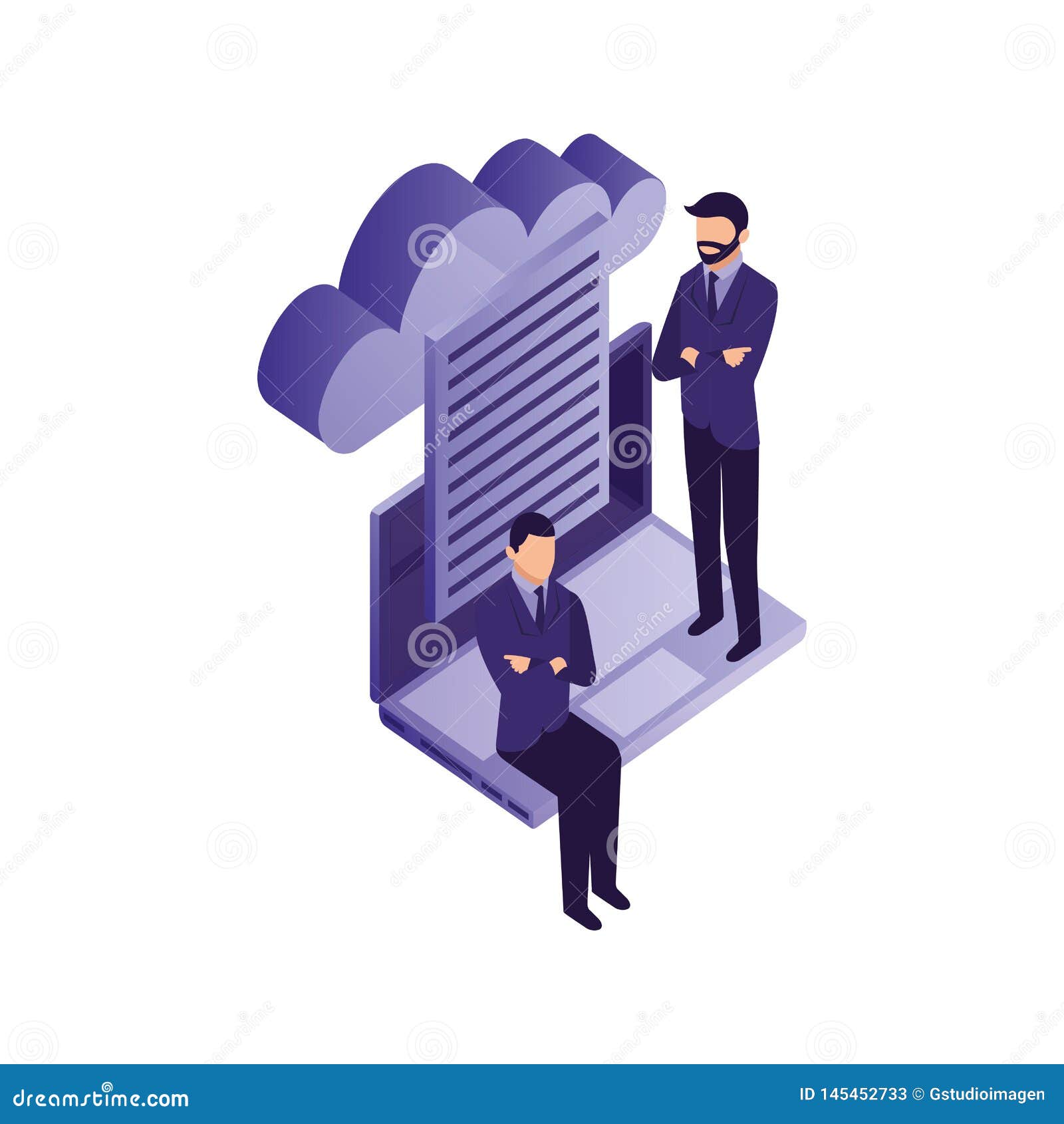 Businessmen Teamwork with Laptop and Cloud Computing Stock Vector - Illustration of coworkers ...