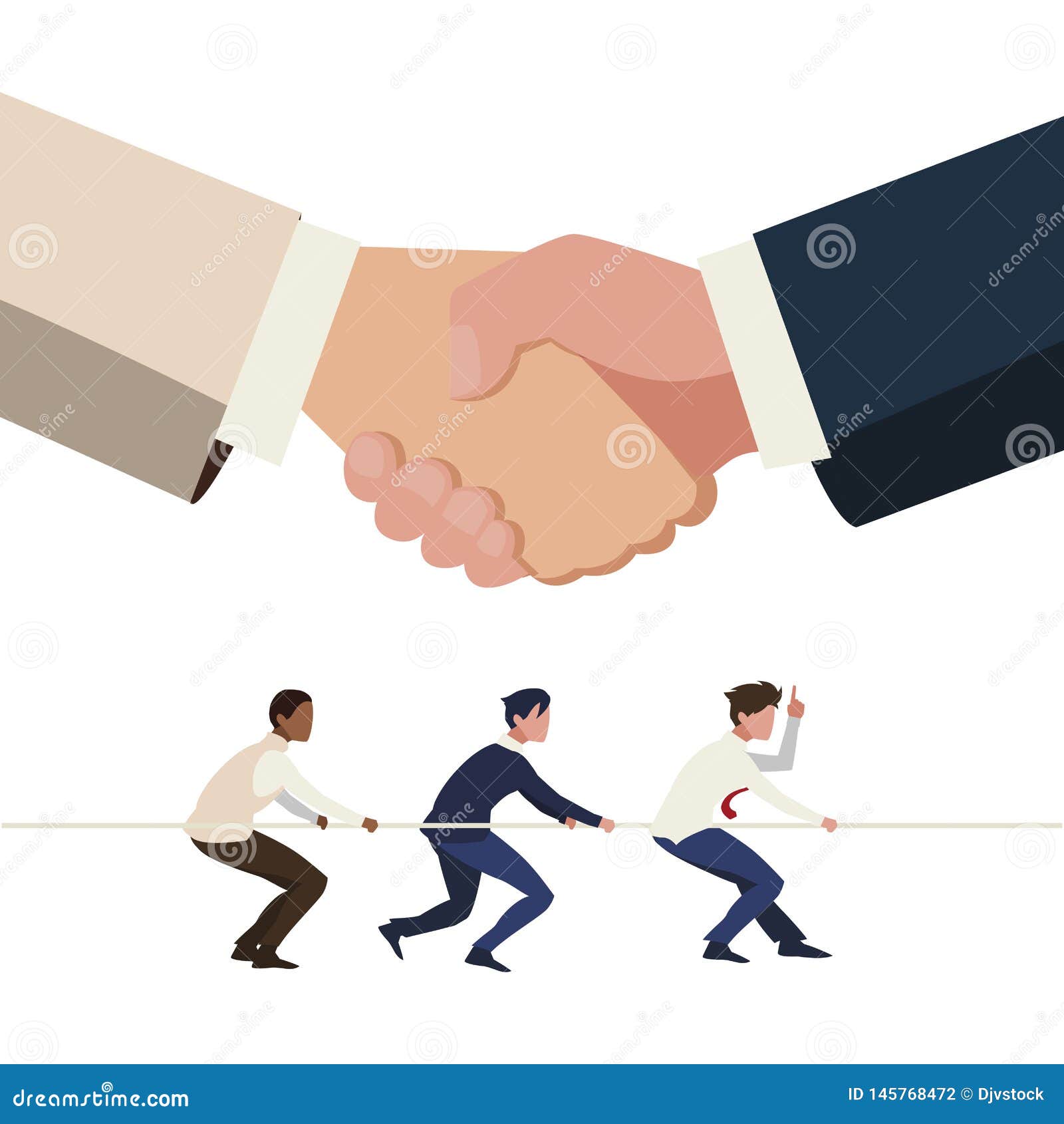 Businessmen Teamwork Pulling Rope with Handshake Stock Illustration ...