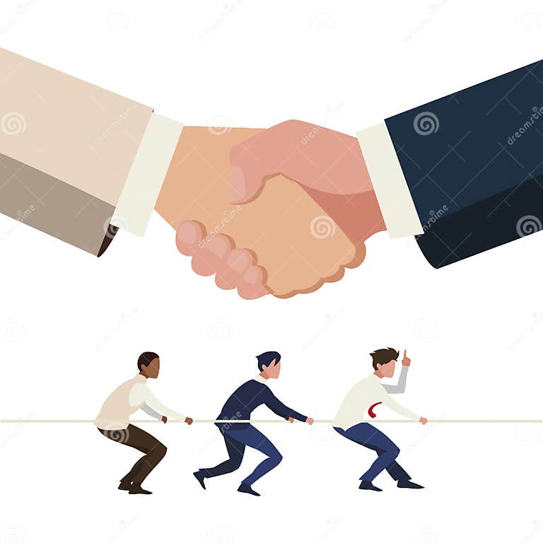 Businessmen Teamwork Pulling Rope with Handshake Stock Illustration ...