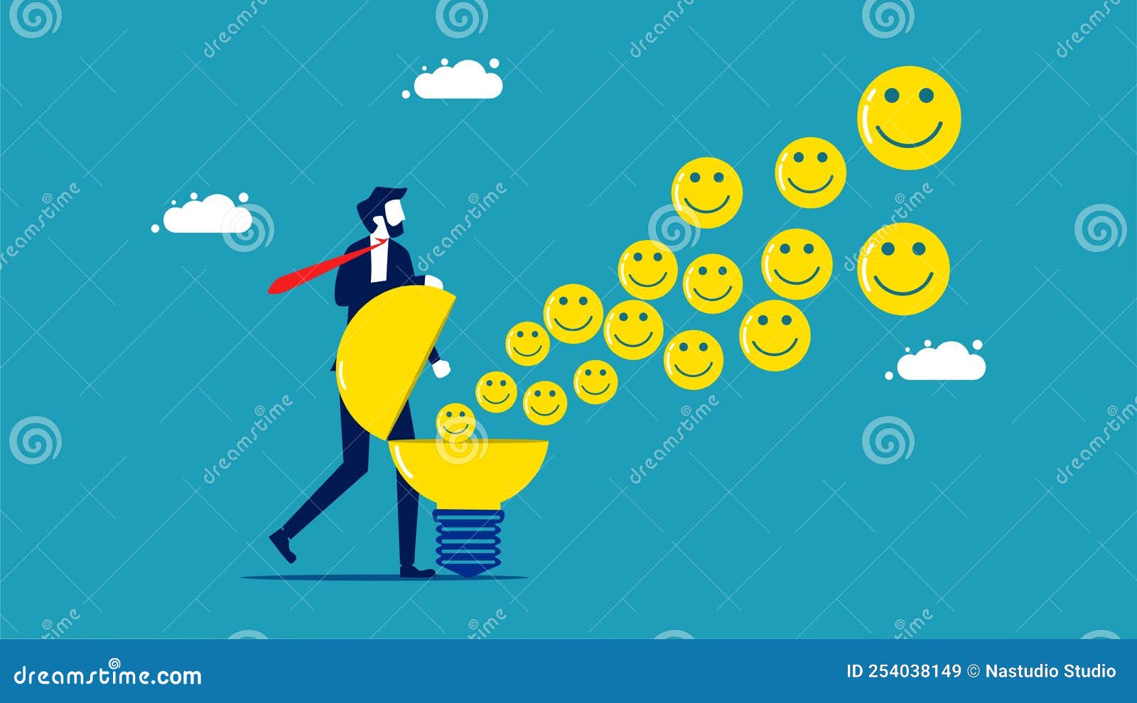 Businessmen Think Optimism. Smiley Face Icon Floating from the Light ...