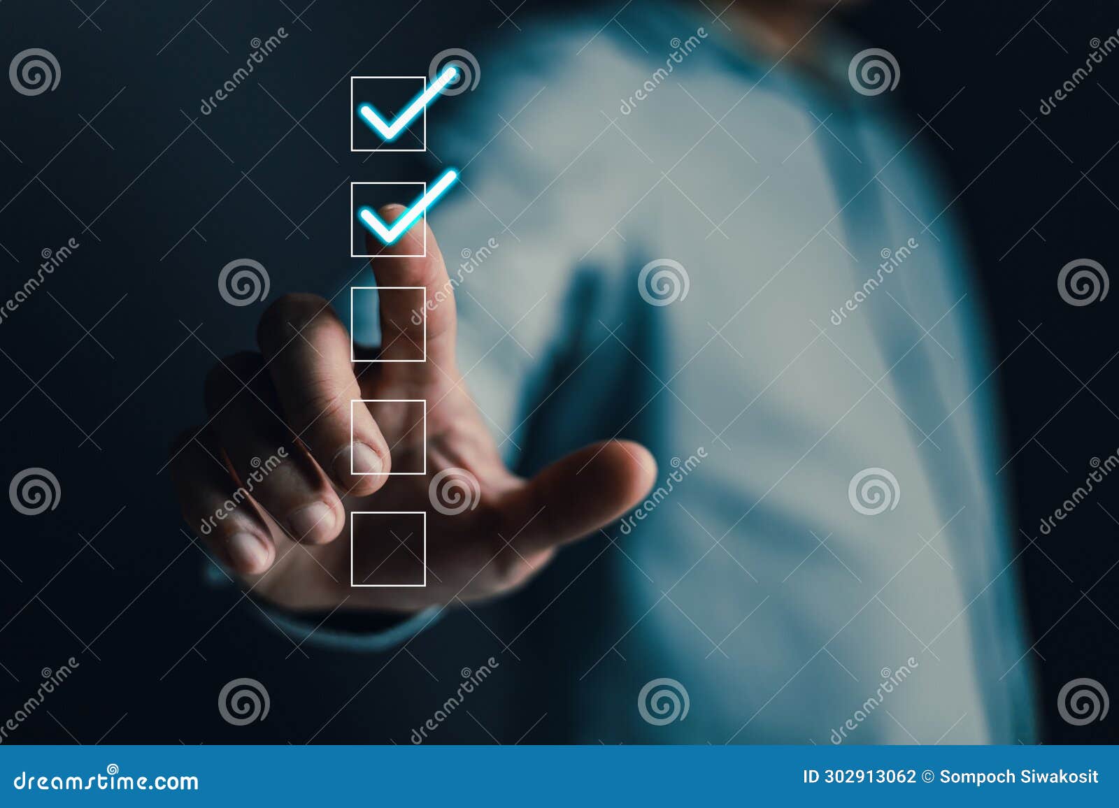 Businessmen Touch the Checkbox on a Box in the List Shown on the ...