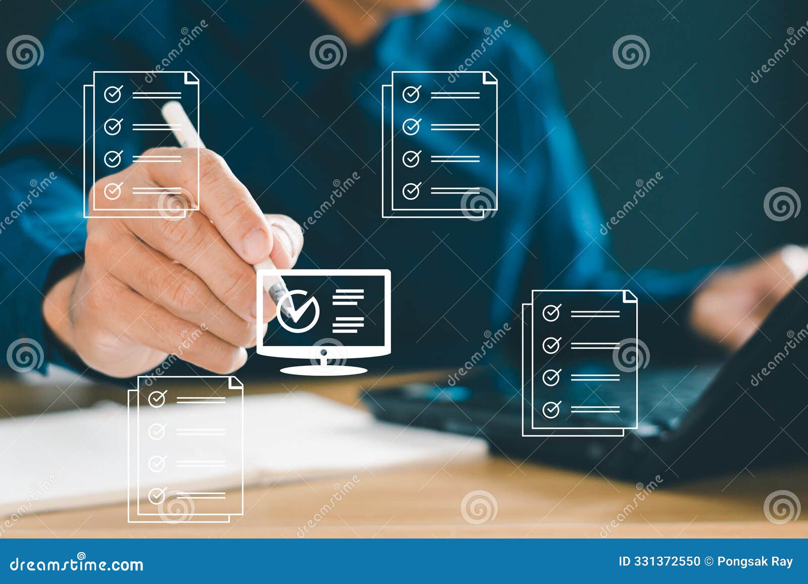 Businessmen Use Computers To Make Questionnaires, Online Checklists ...