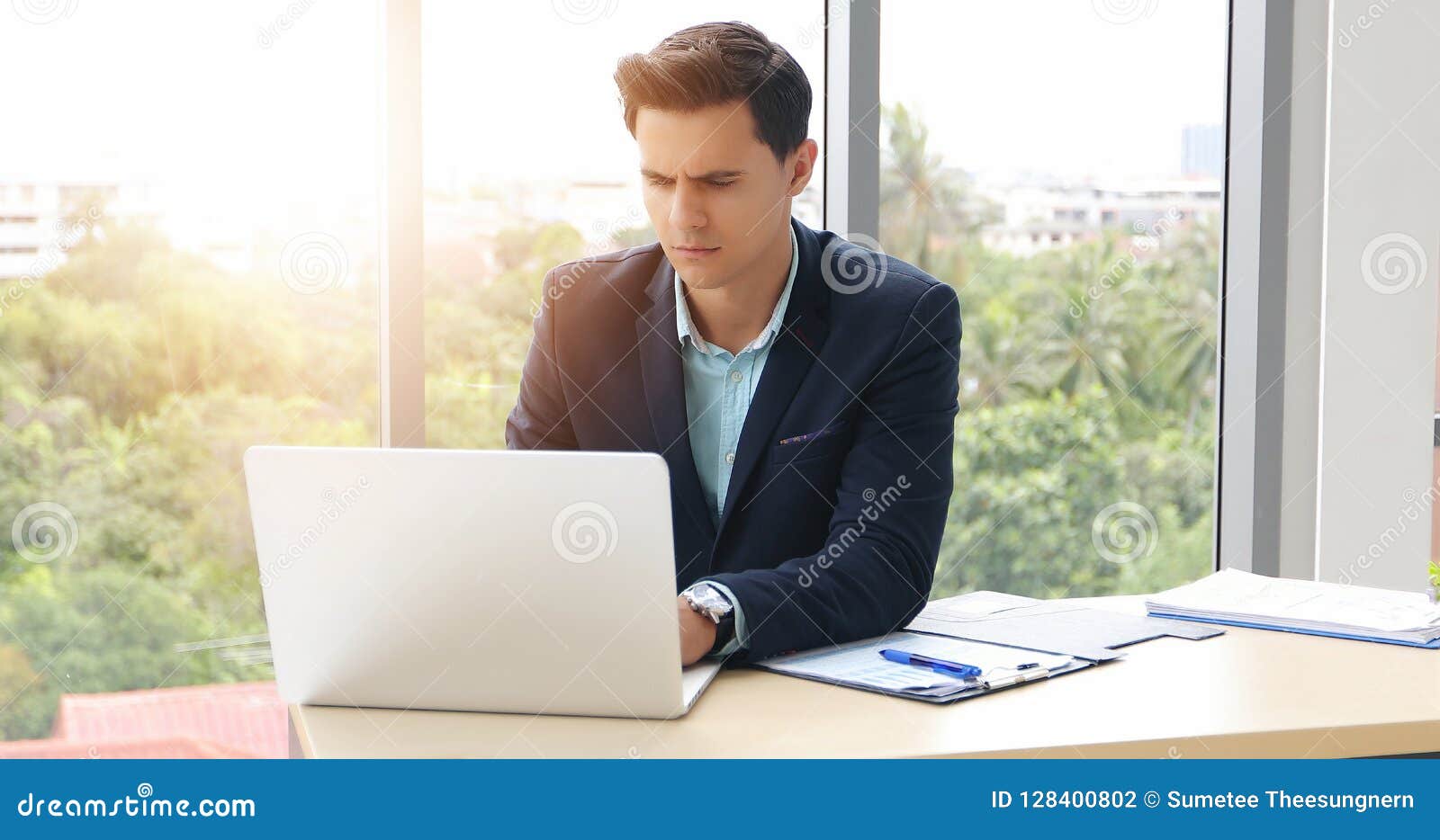 Businessmen Using Notebook and Fill Serious about the Work Done Stock ...