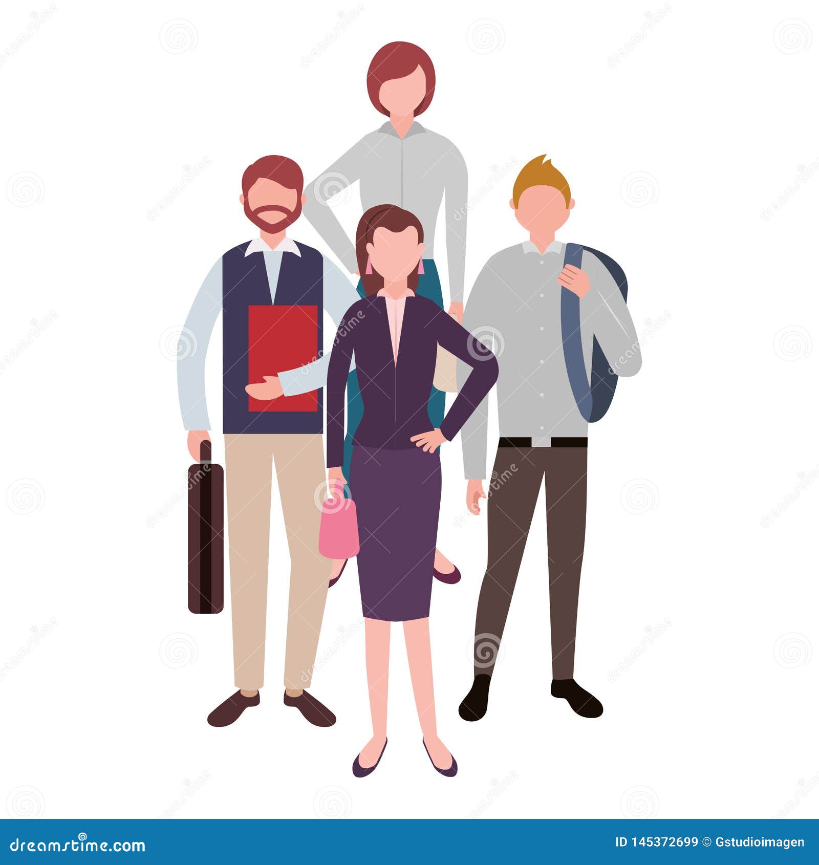 Businessmen and Women Standing Teamwork Characters Stock Vector ...