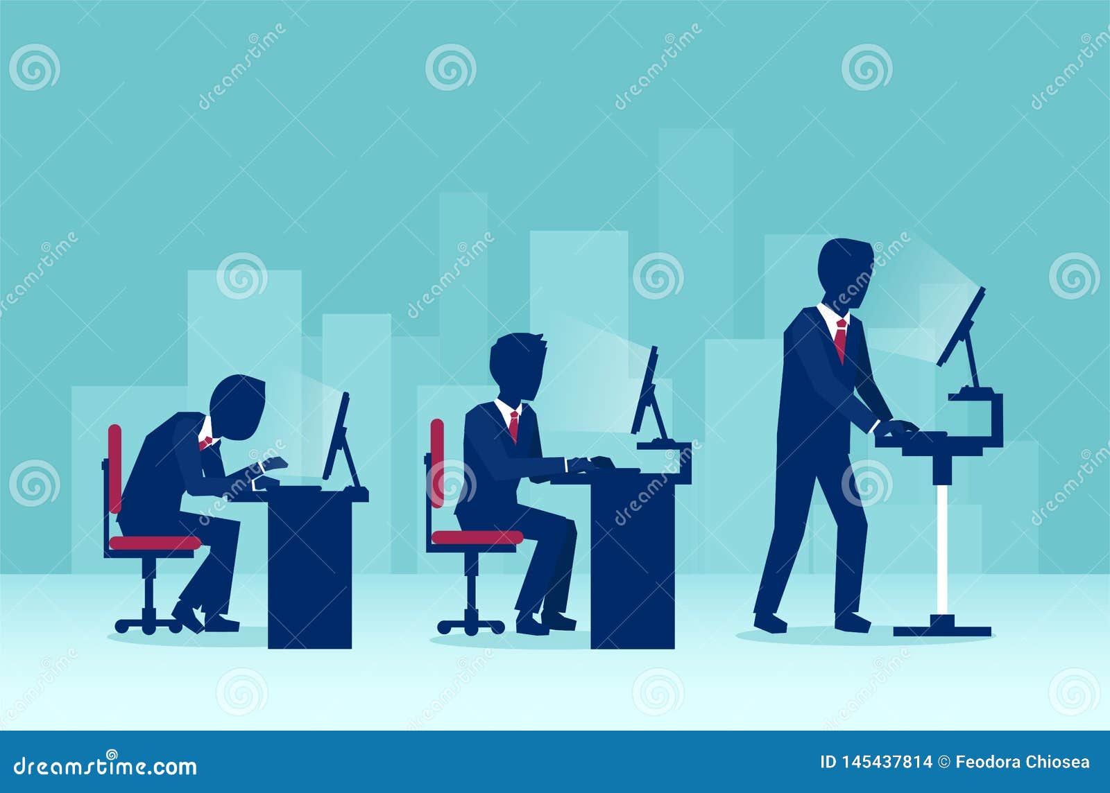 Businessmen Working on Computers in the Office in Different Sitting ...
