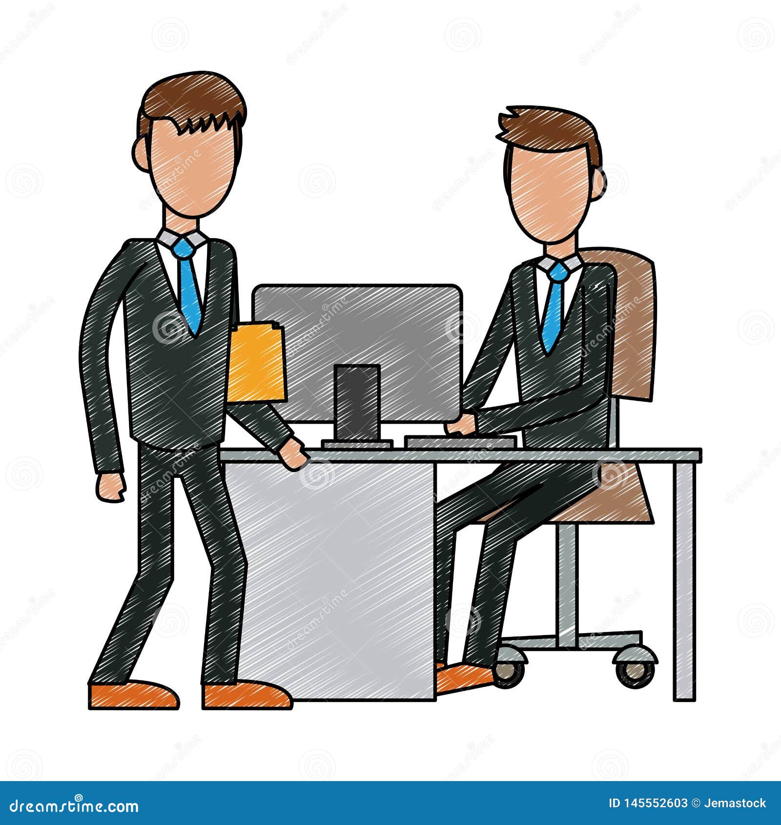 Businessmens at Office Scribble Stock Vector - Illustration of center ...