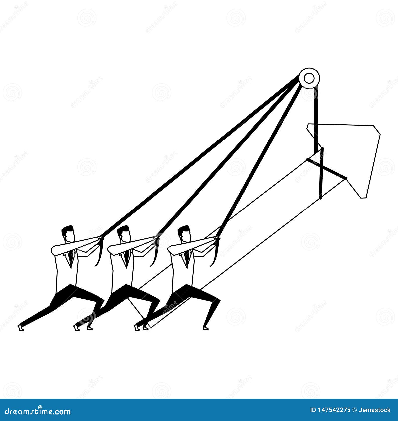Businessmens Pulling Arrow Up with Rope in Black and White Stock Vector ...