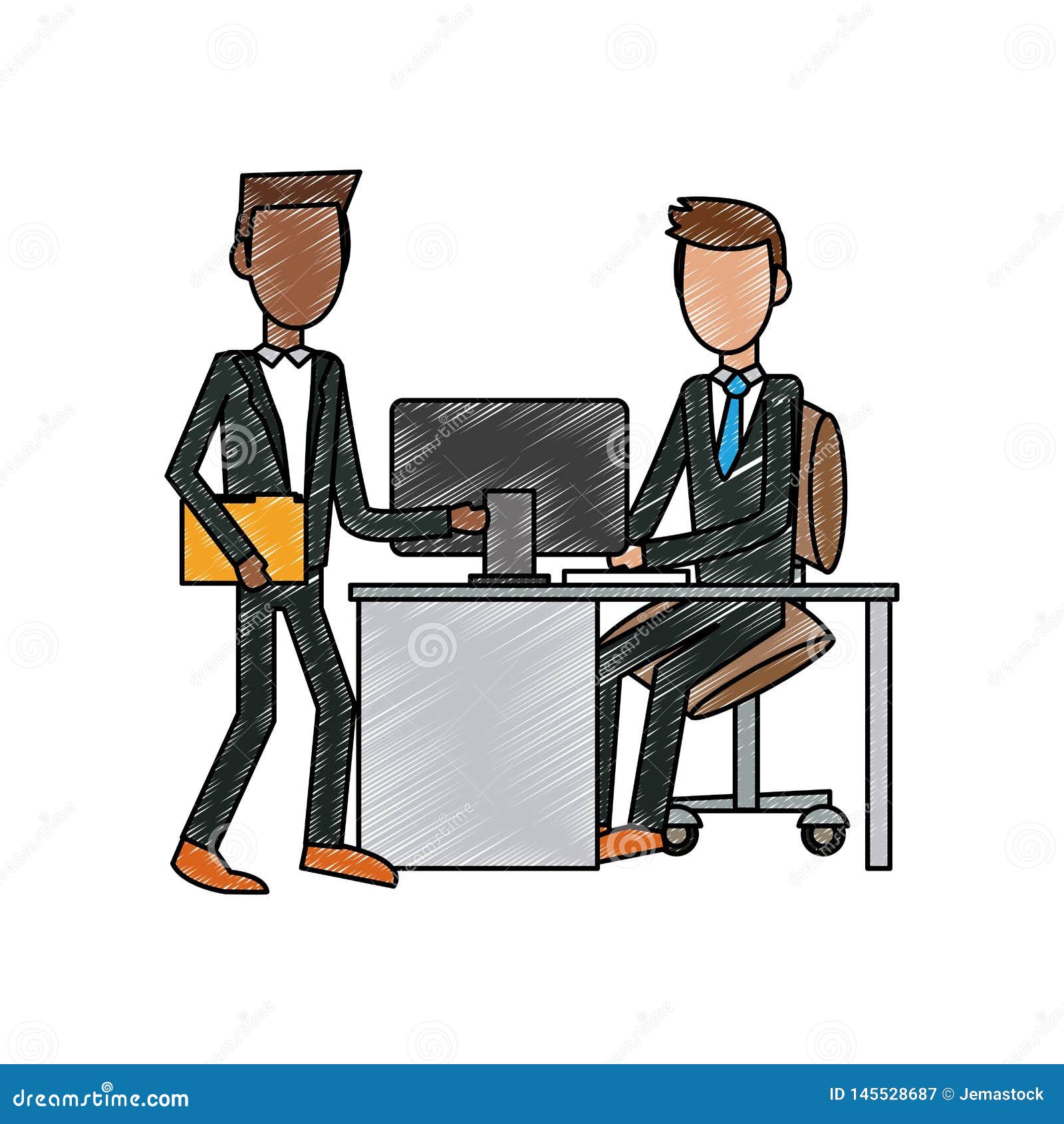Businessmens Talking at Office Scribble Stock Vector - Illustration of ...