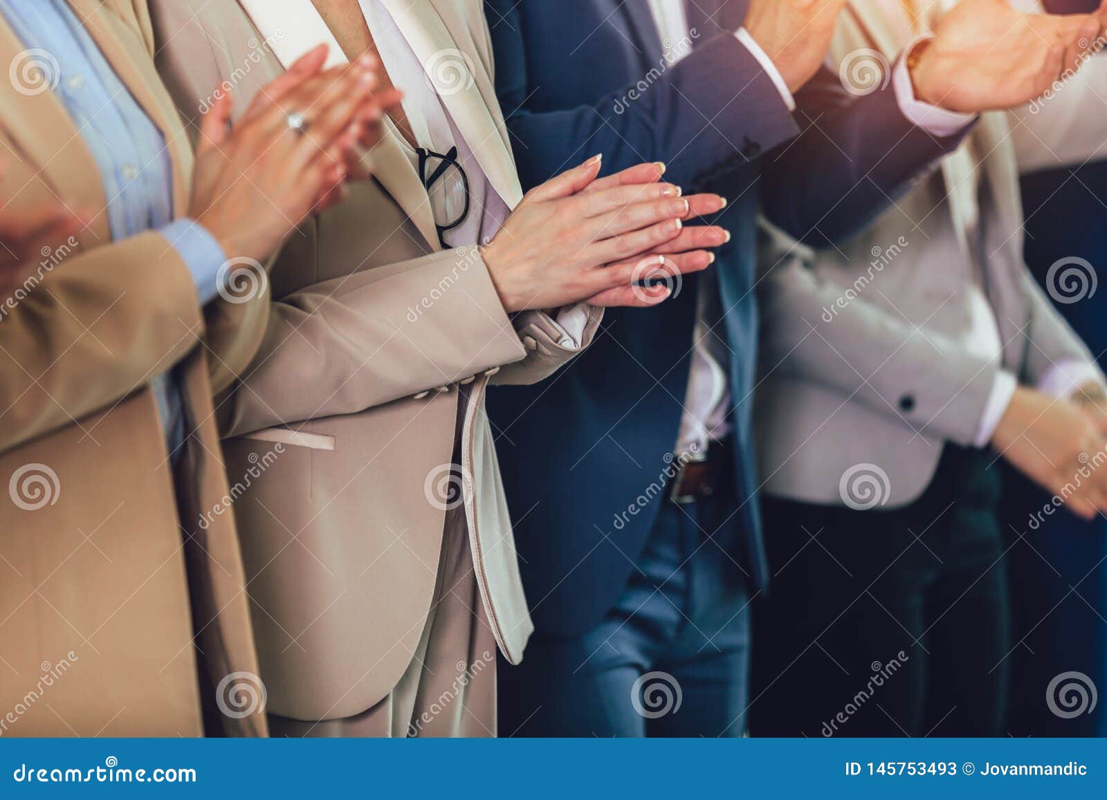 Businesspeople Clapping in Office Stock Image - Image of american ...