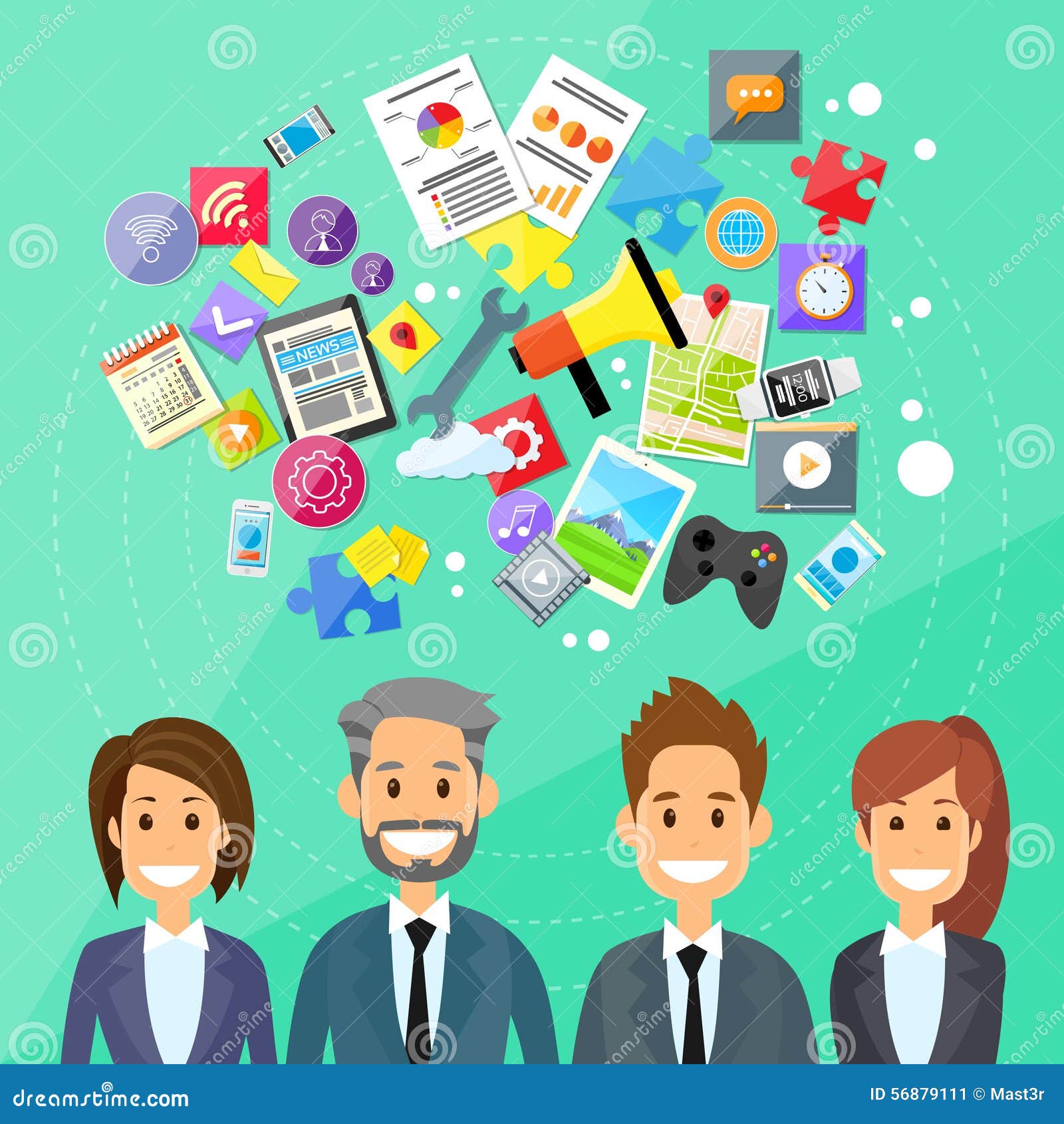 Businesspeople Digital Device Entertainment Flat Stock Vector ...