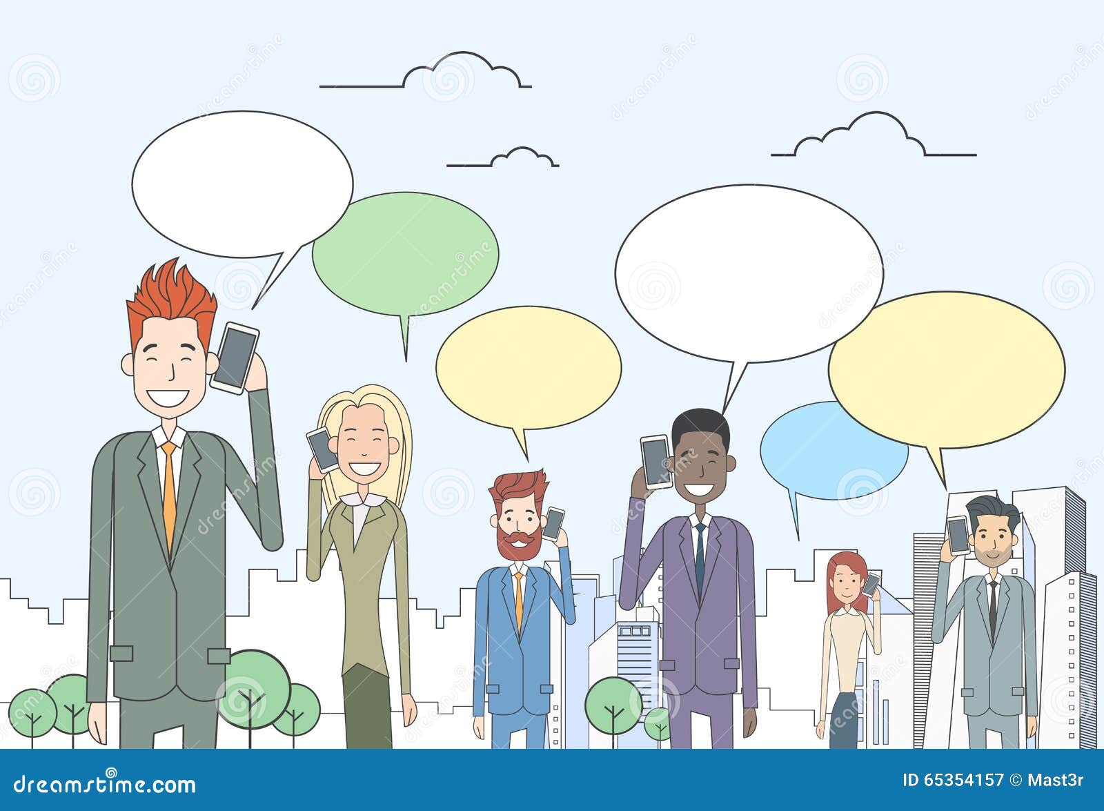 Businesspeople Group Smart Phone Talk Chat Bubble Stock Vector ...