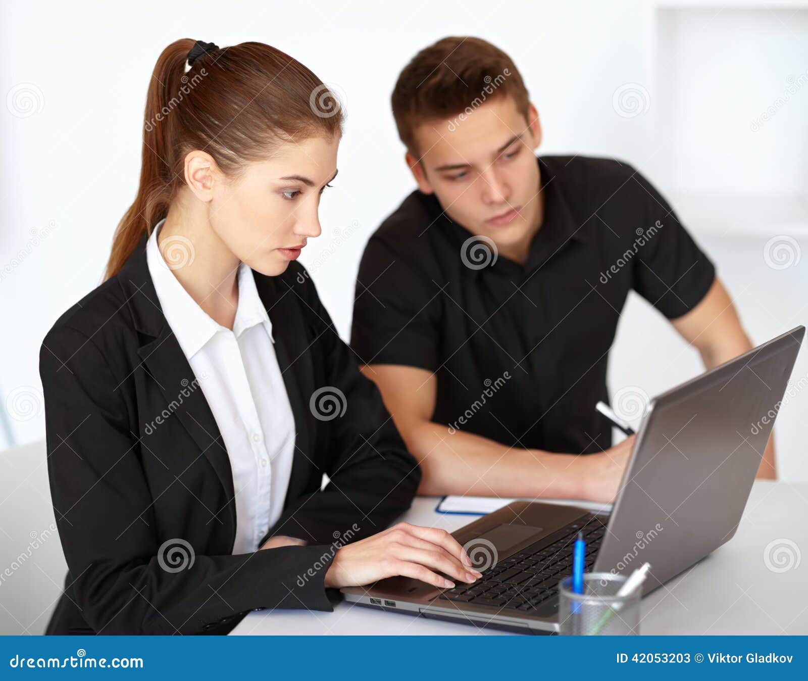 Businesspeople Looking at Computer Screen Stock Image - Image of ...