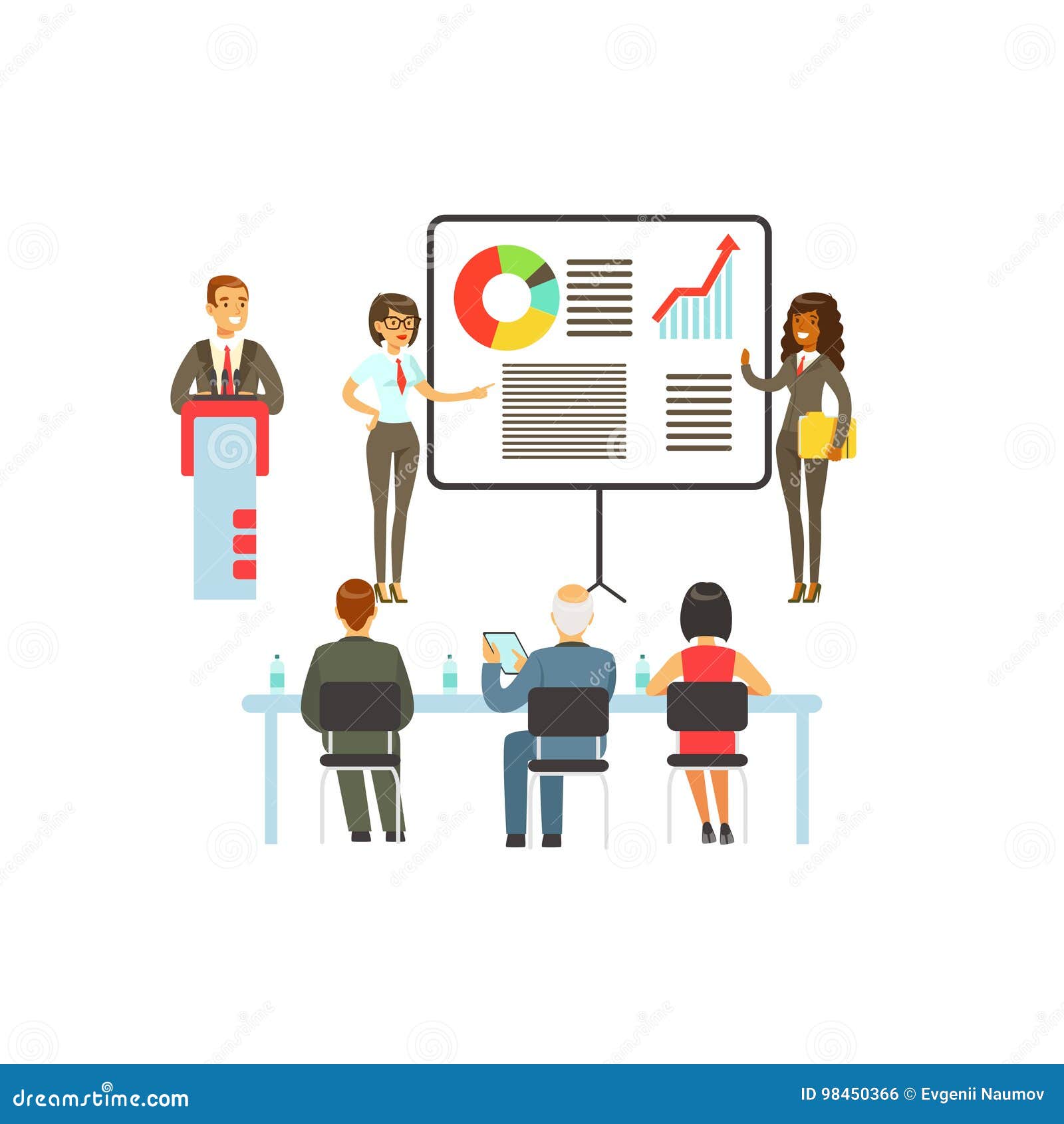 Businesspeople Making Presentation and Explaining Chart Stock Vector ...