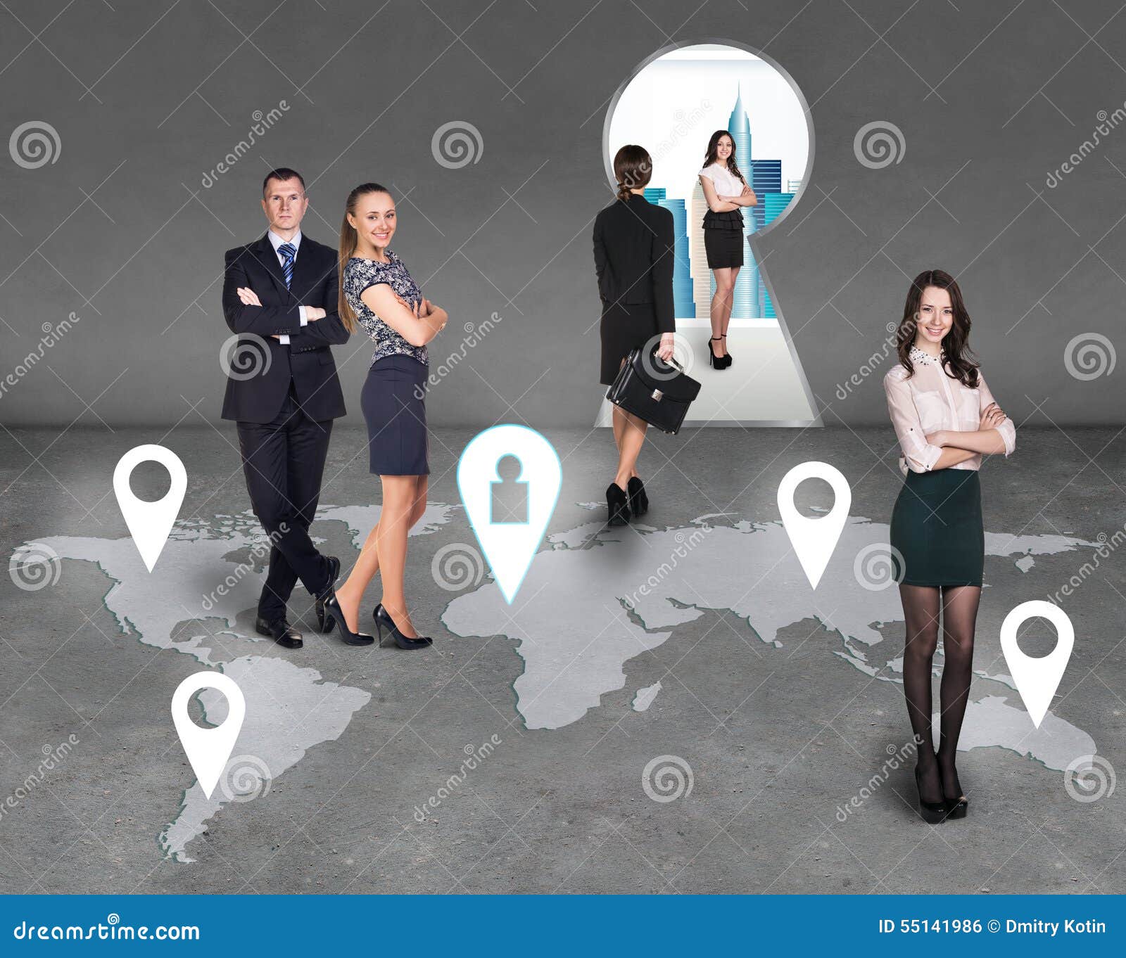 Businesspeople on a map stock photo. Image of communication - 55141986
