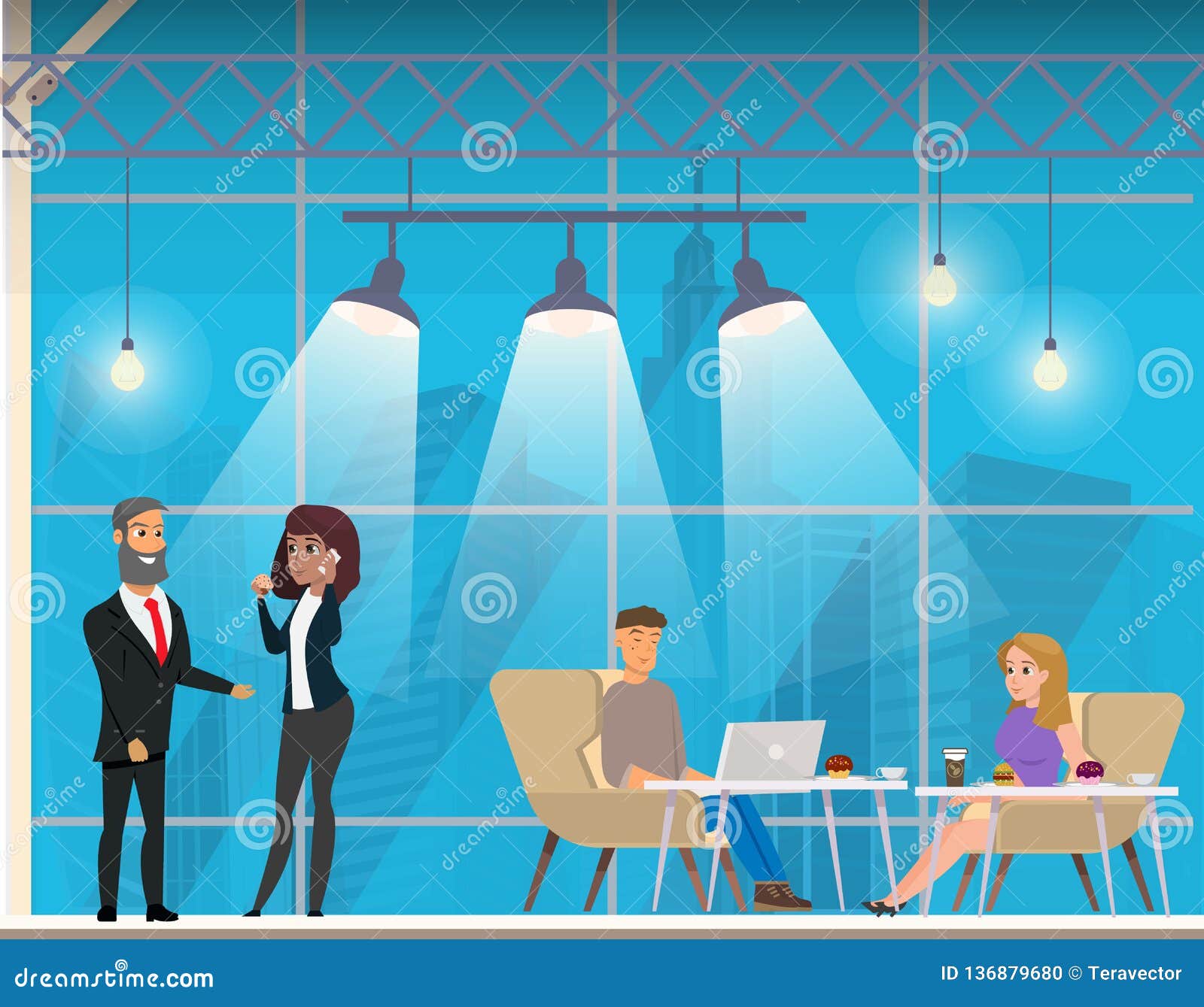 Businesspeople in Modern Coworking Open Space Stock Vector ...