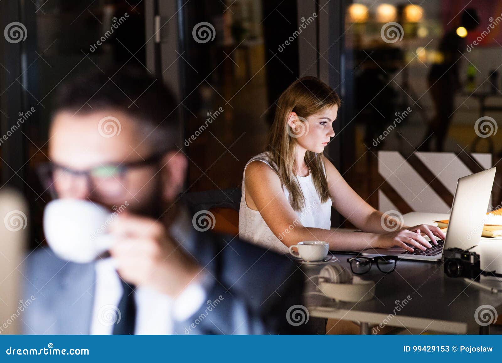 Businesspeople in the Office at Night Working Late. Stock Image - Image ...