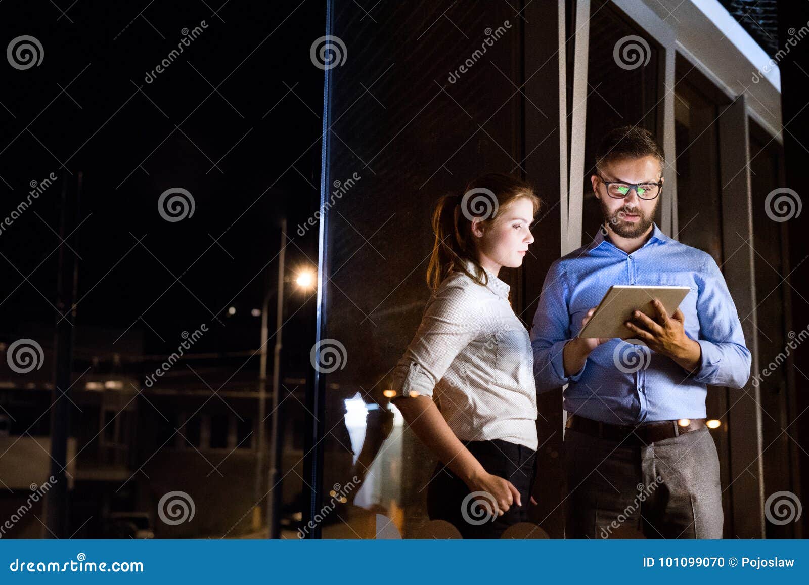 Businesspeople in the Office at Night Working Late. Stock Photo - Image ...