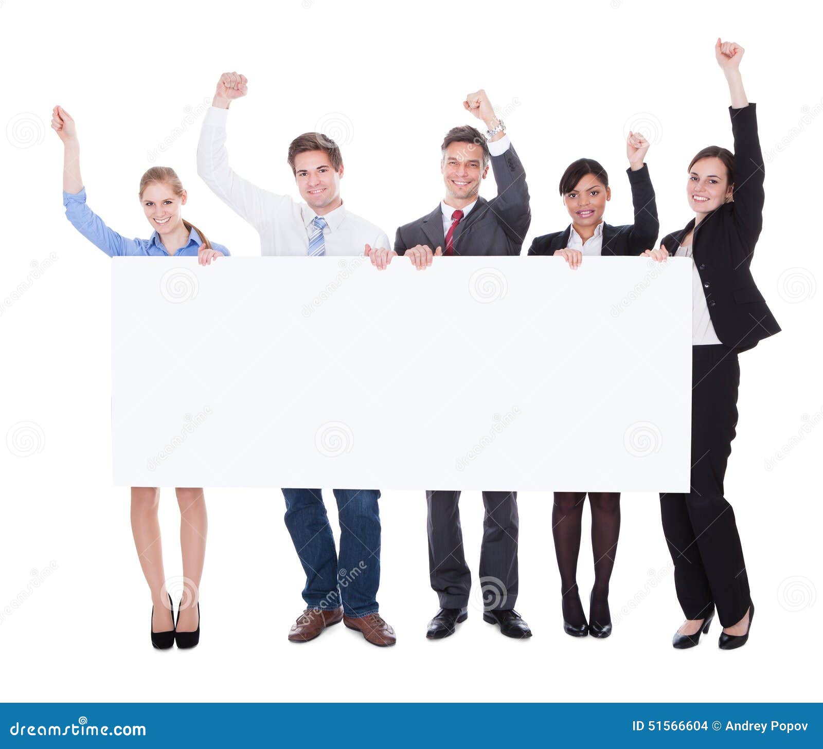 Businesspeople Raising Hand with Board Stock Photo - Image of blank ...