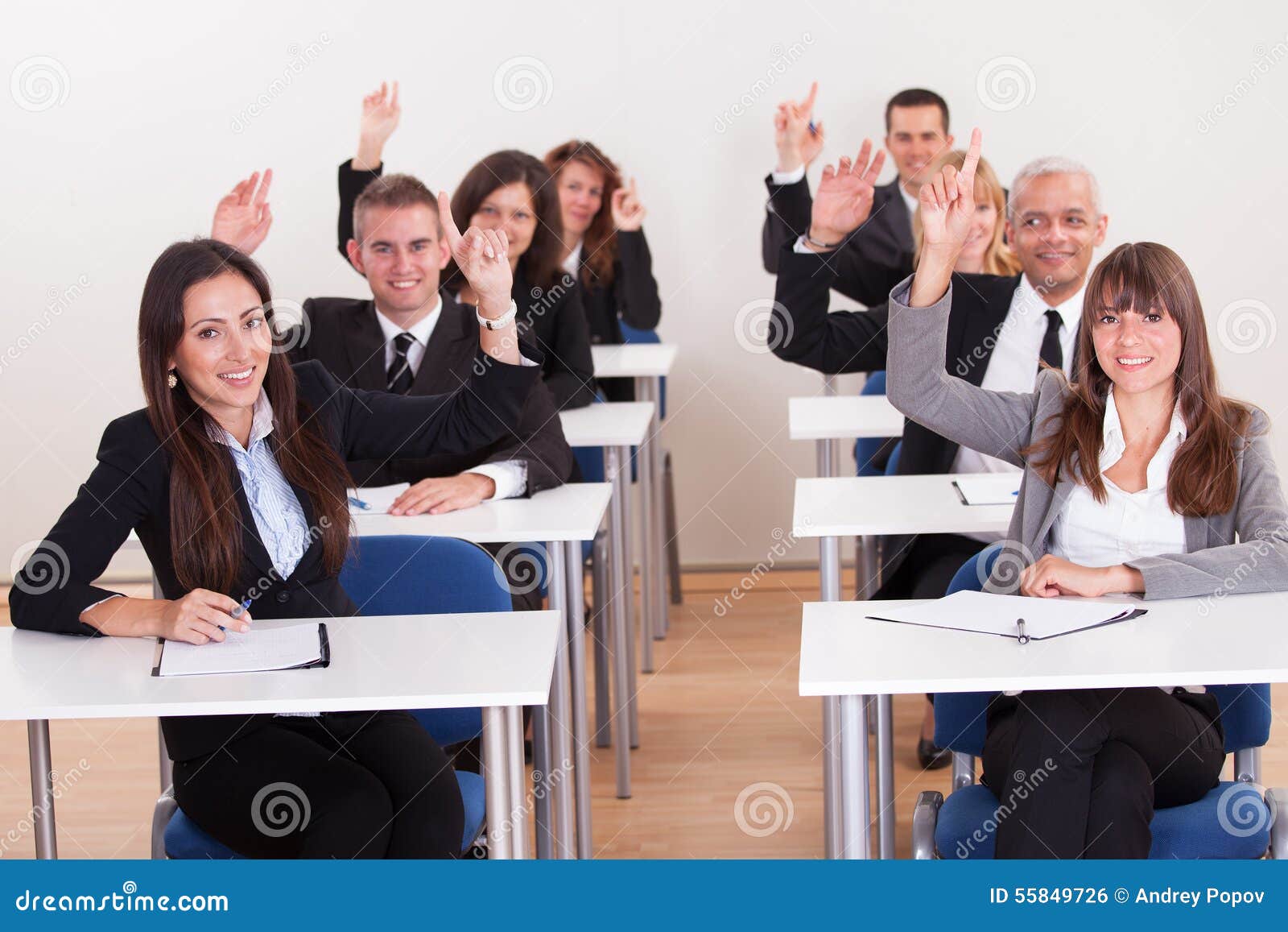 Businesspeople Raising Their Hands Stock Photo - Image of happy ...
