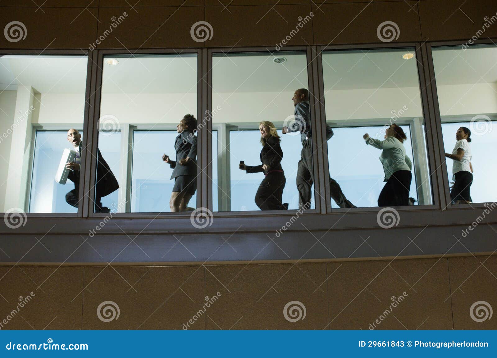 Businesspeople Running Down Hallway Stock Image - Image of fear ...