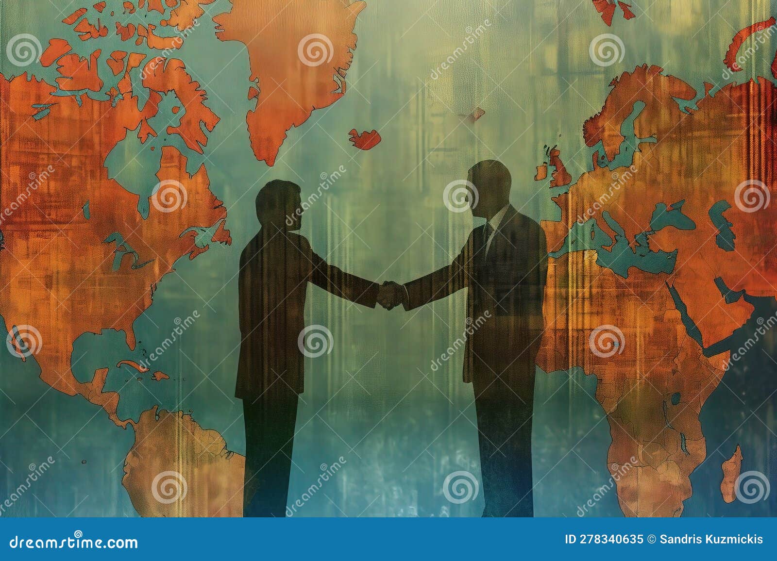 Businesspeople Shaking Hands with a Background of World Map. Generative ...