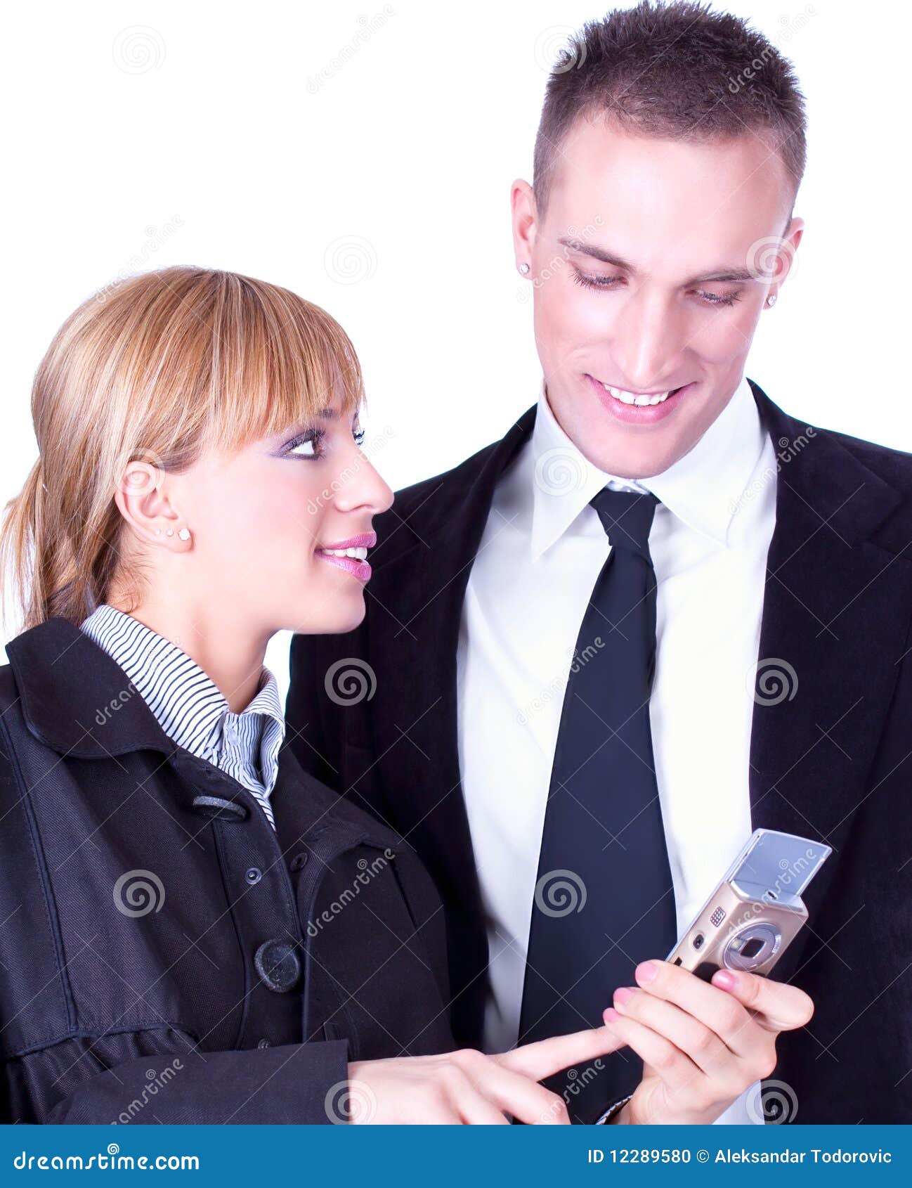 Businesspeople Sharing Info on Mobile Phones Stock Photo - Image of ...