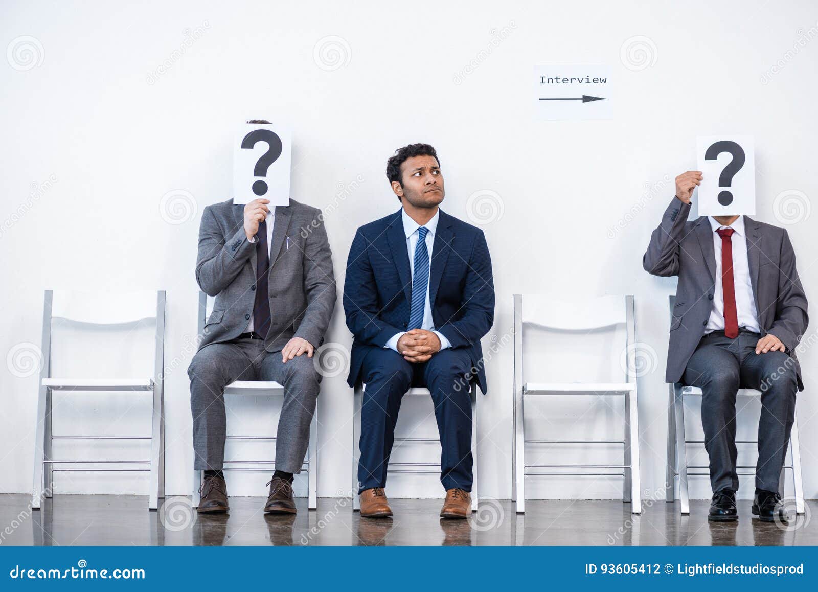 Businesspeople Sitting in Queue and Waiting for Interview, Holding ...