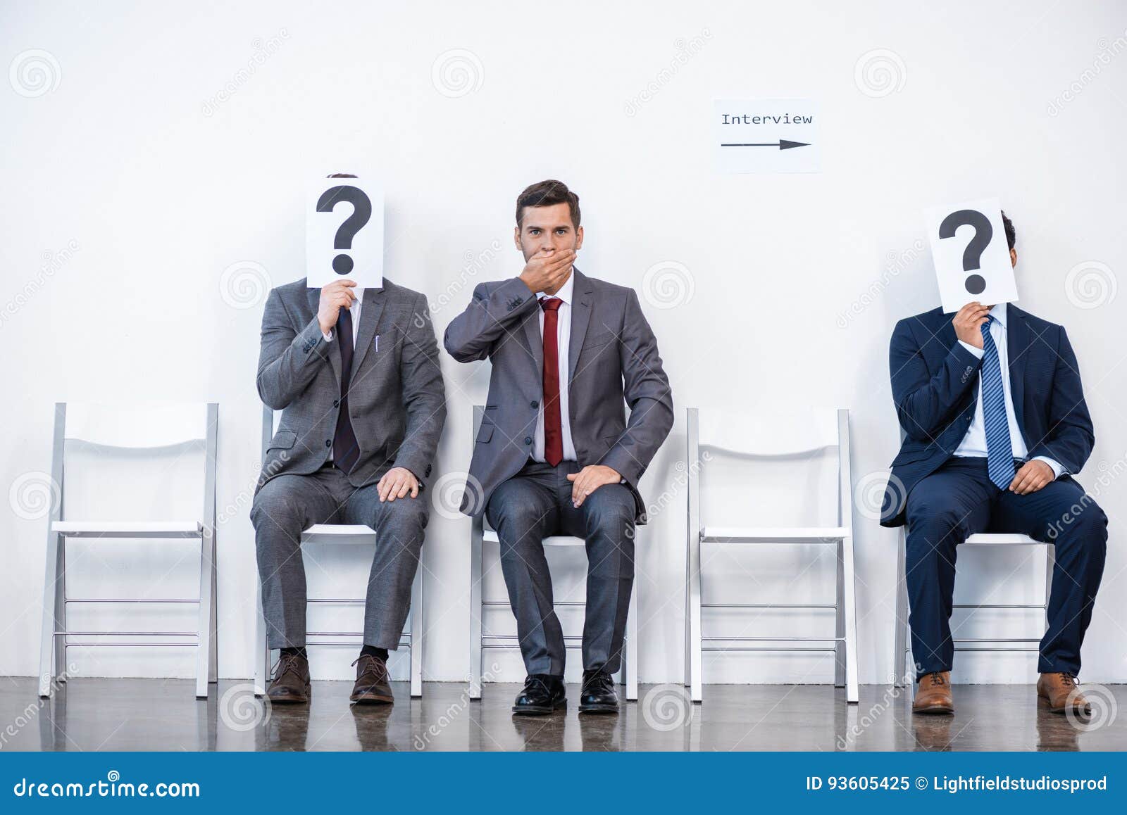 Businesspeople Sitting in Queue and Waiting for Interview, Holding ...