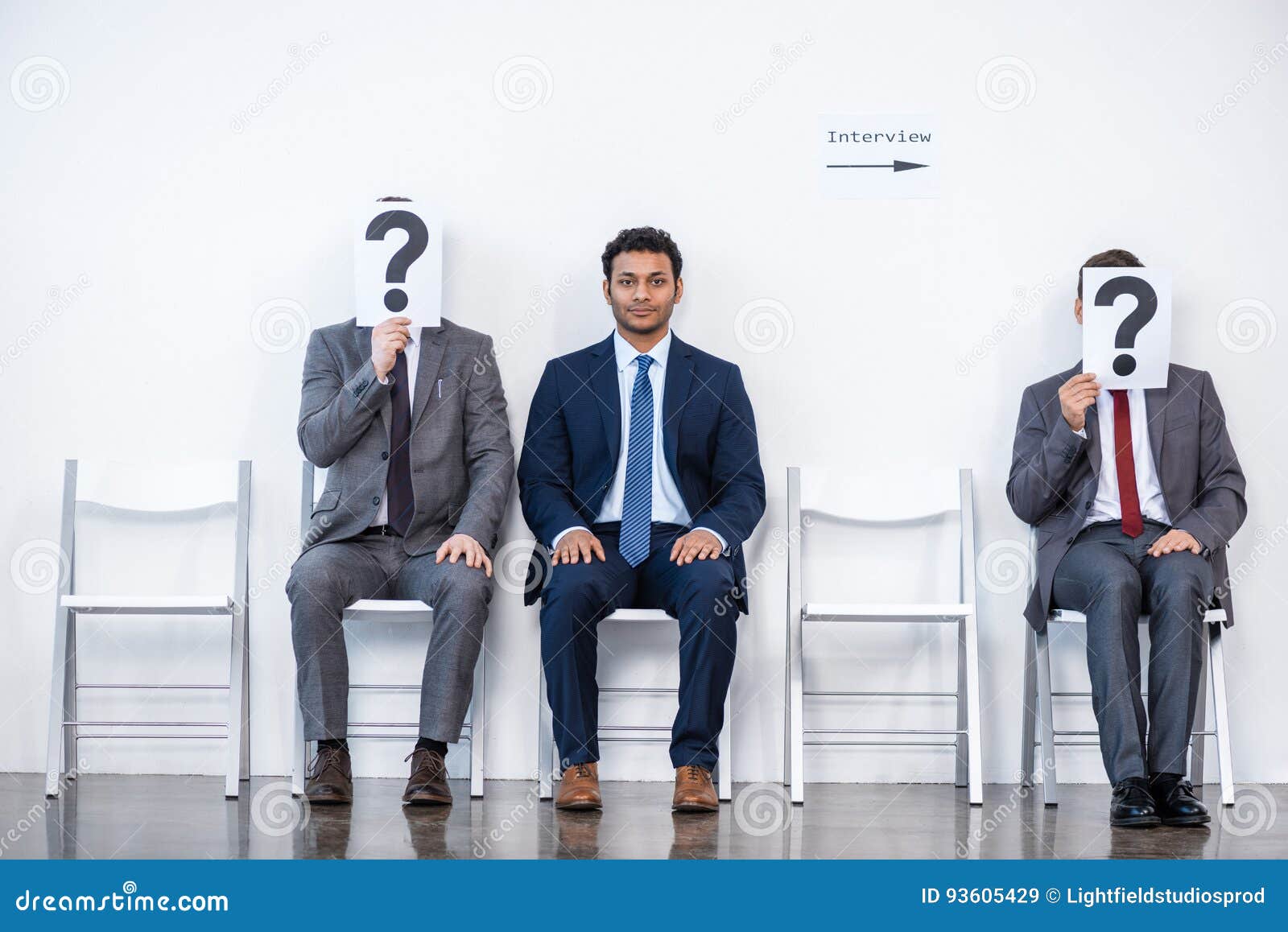 Businesspeople Sitting in Queue and Waiting for Interview, Holding ...