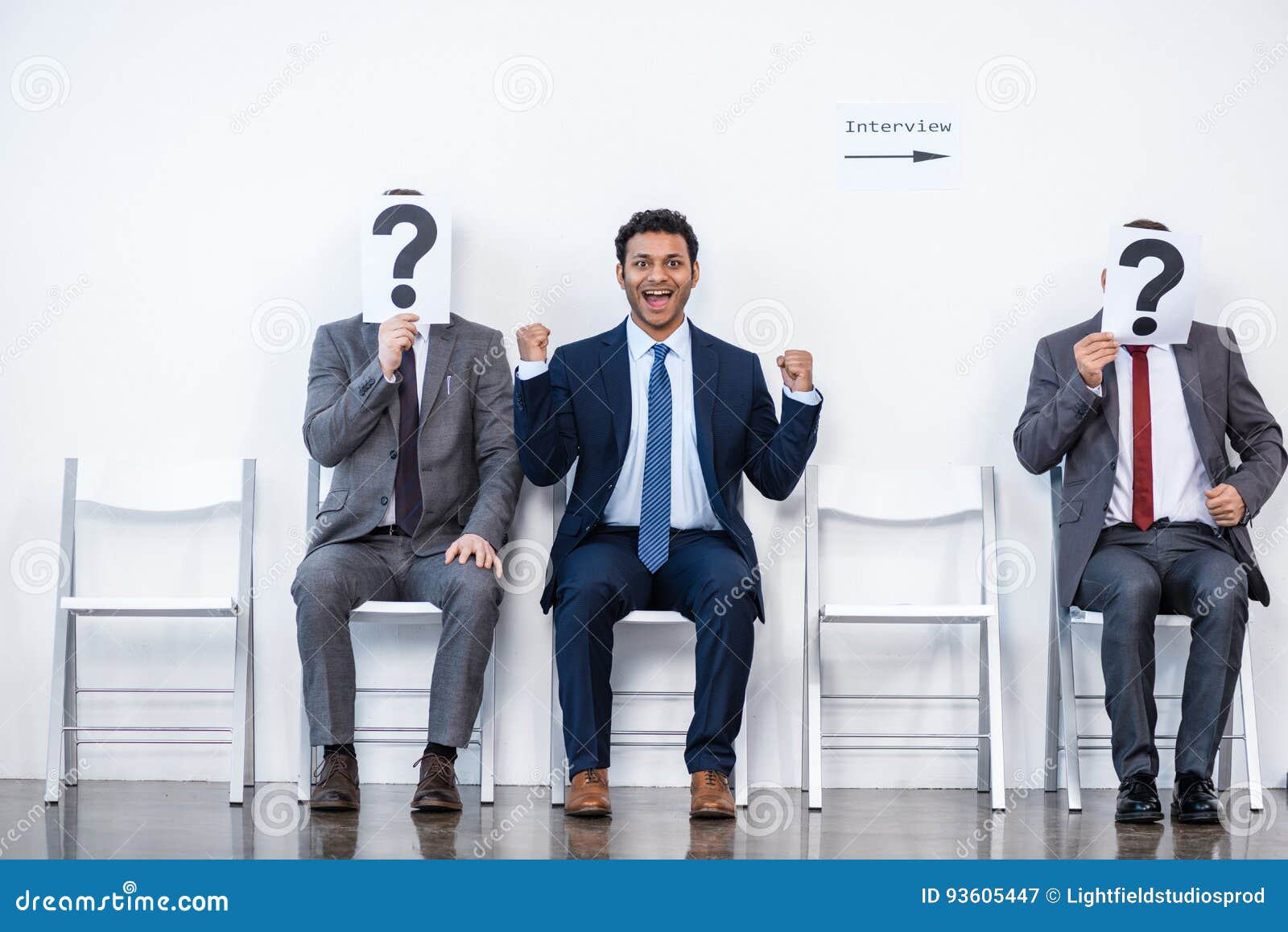 Businesspeople Sitting in Queue and Waiting for Interview, Holding ...