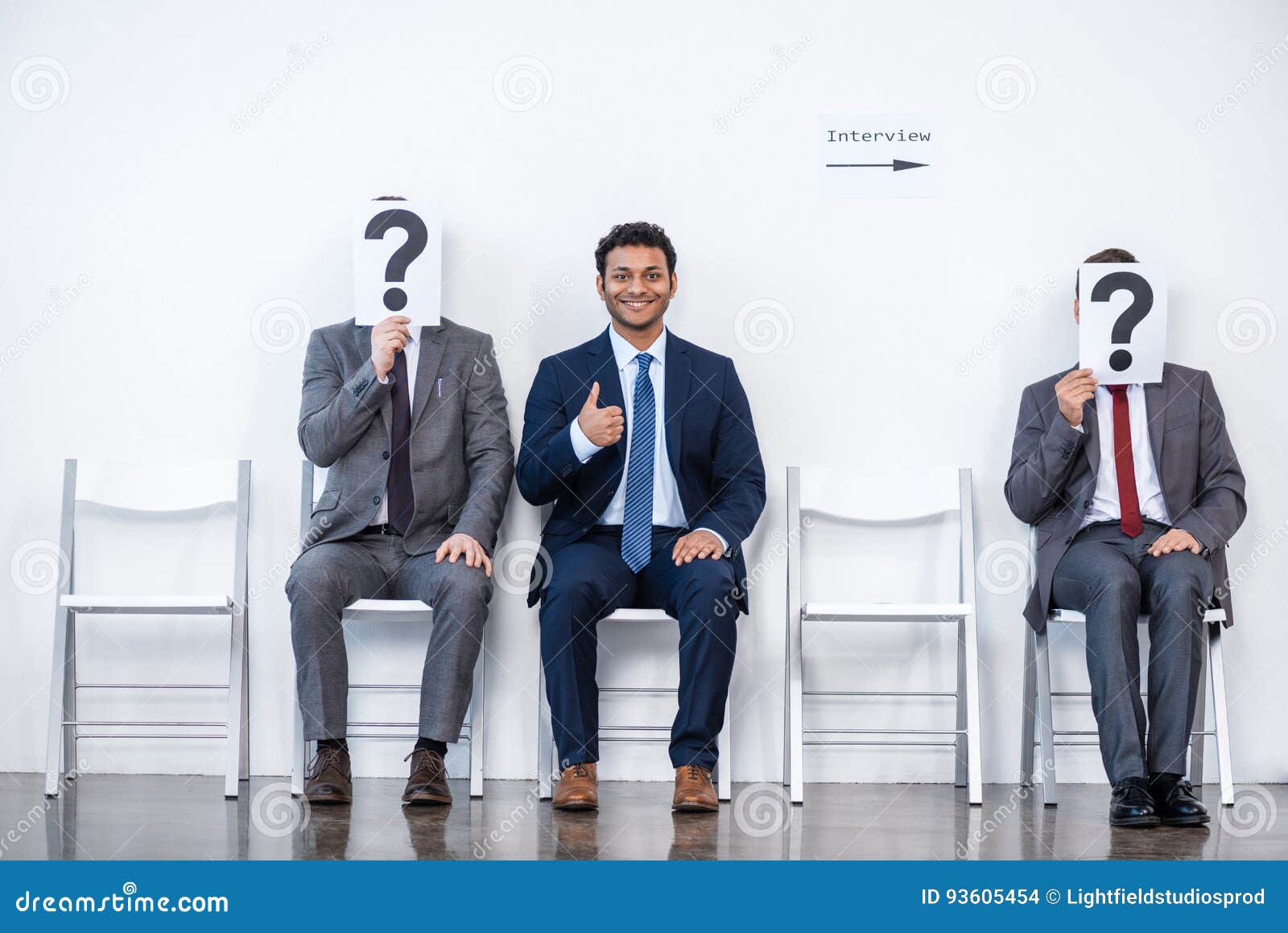 Businesspeople Sitting in Queue and Waiting for Interview, Holding ...