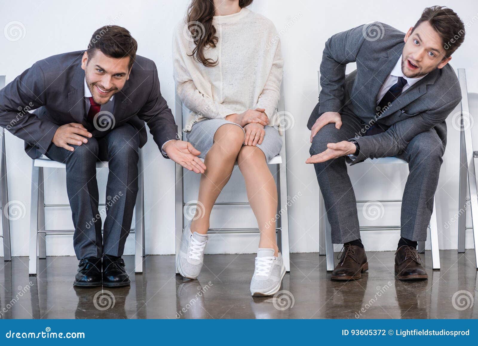 Businesspeople Sitting in Queue and Waiting for Interview in Office ...