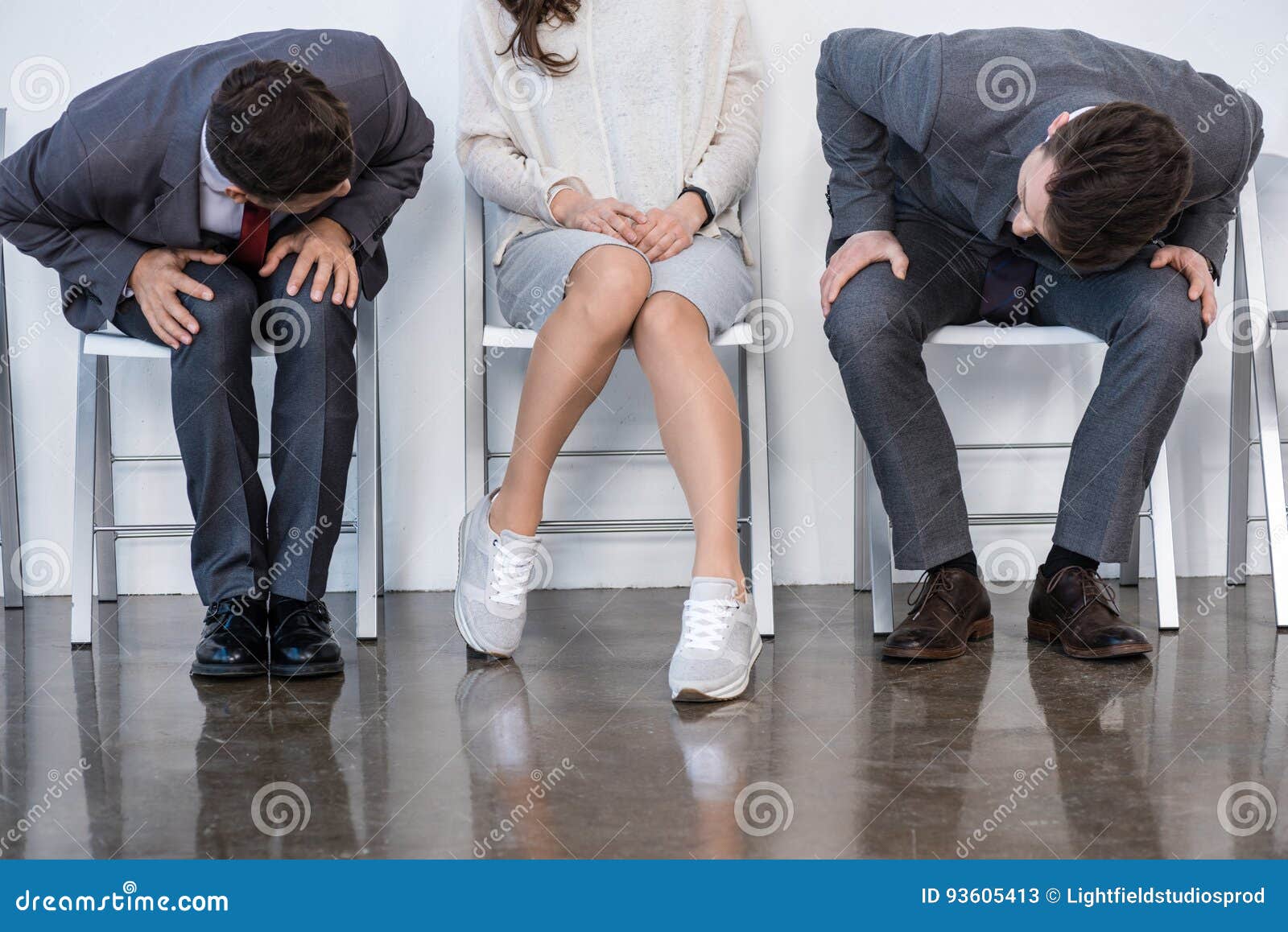 Businesspeople Sitting in Queue and Waiting for Interview in Office ...