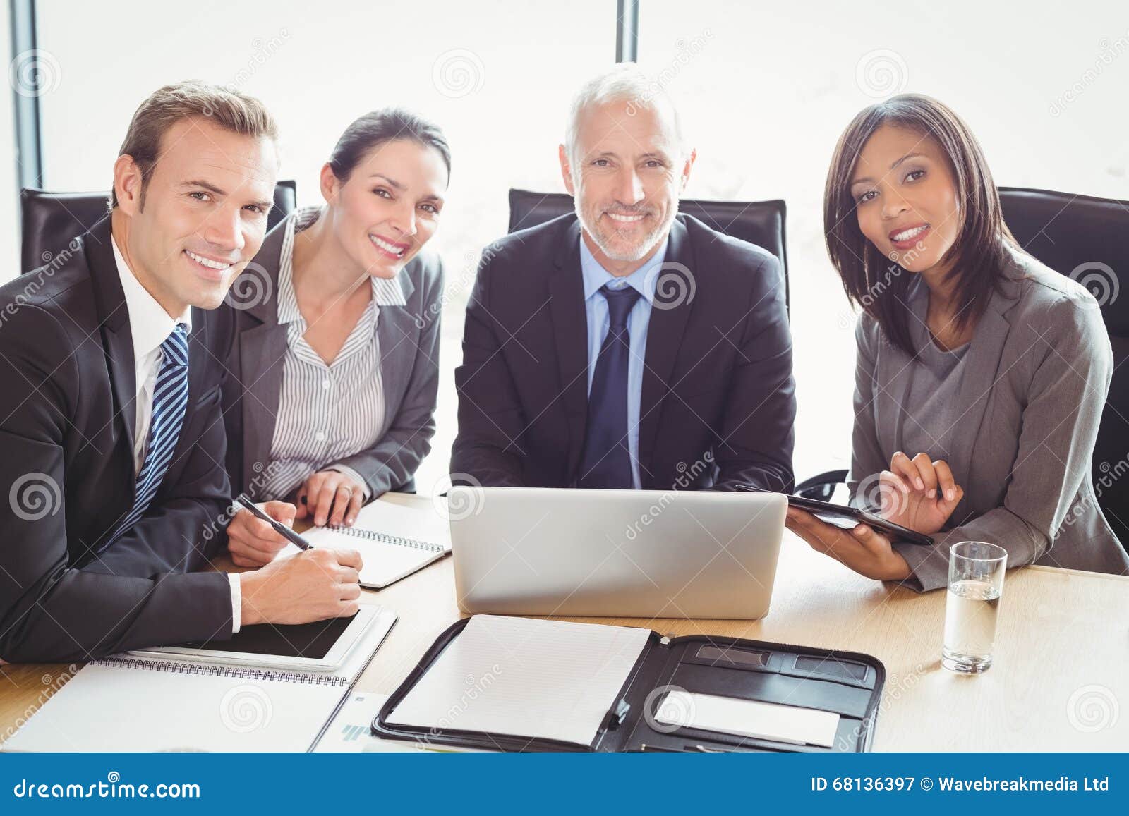Businesspeople Smiling in Conference Room Stock Image - Image of career ...