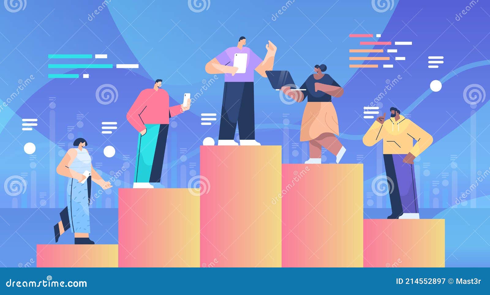 Businesspeople Standing on Graph Column Teamwork Leadership Concept ...