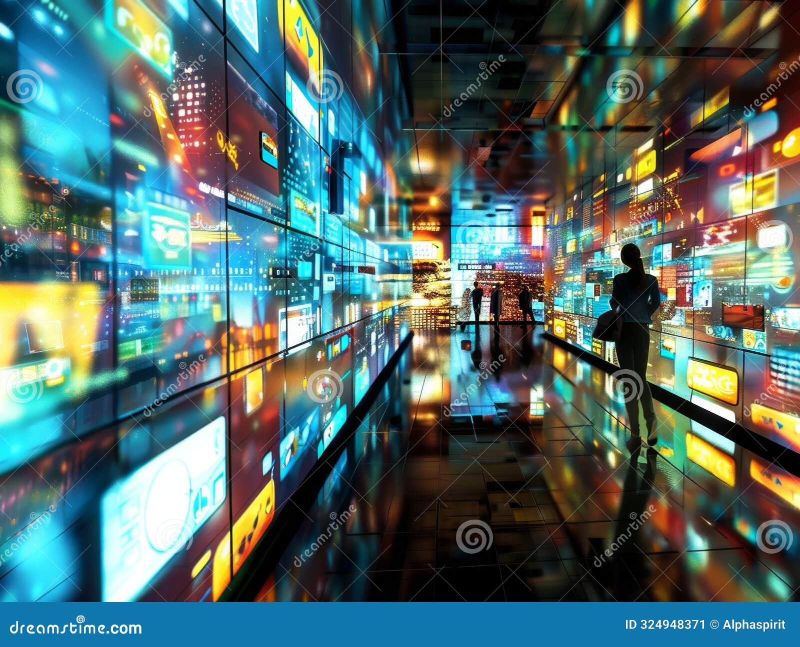 Businesspeople Walking through Immersive Digital Environment Stock ...