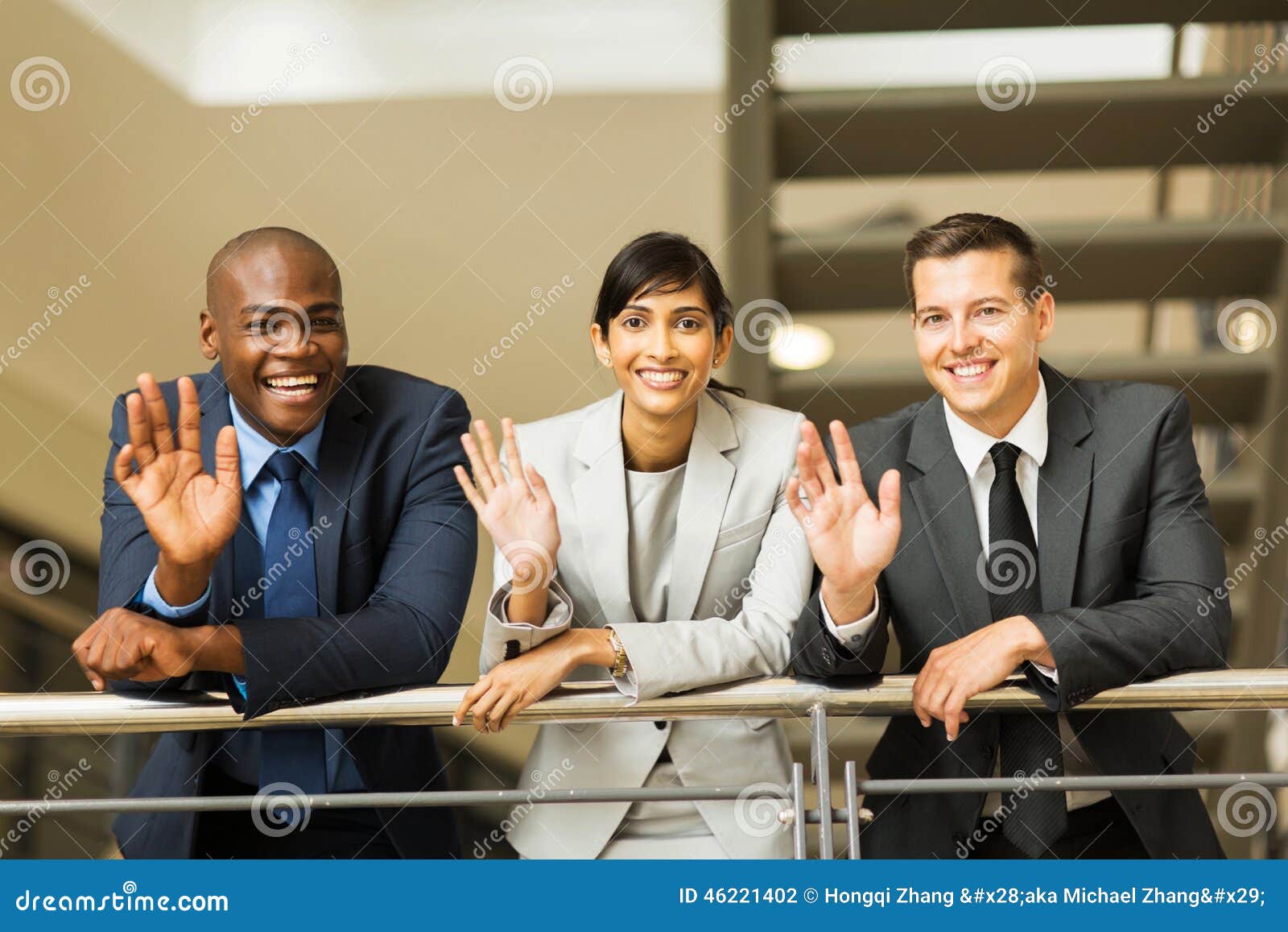 Businesspeople Waving Office Stock Photo - Image of manager, hands ...