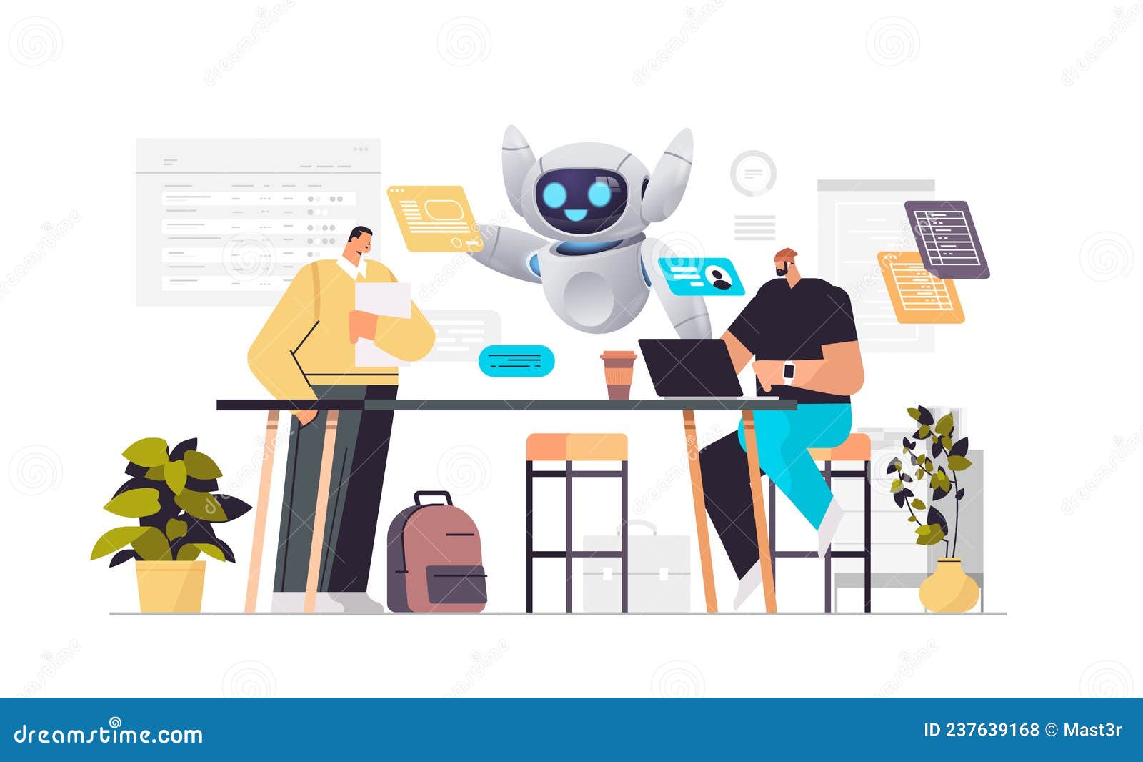 Businesspeople Working with Robot in Office Artificial Intelligence ...