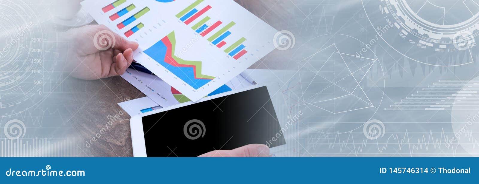 Businessperson Analyzing Financial Charts. Panoramic Banner Stock Photo ...
