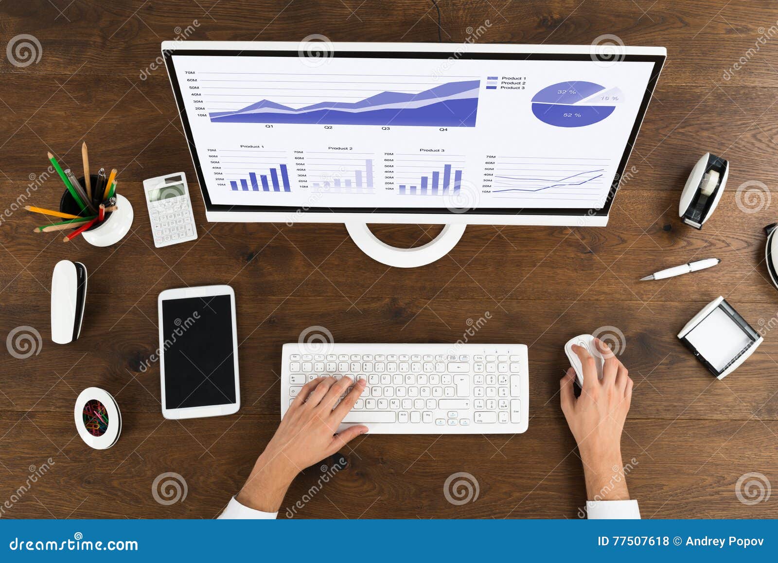 Businessperson Analyzing Statistical Graph on Computer Stock Photo ...