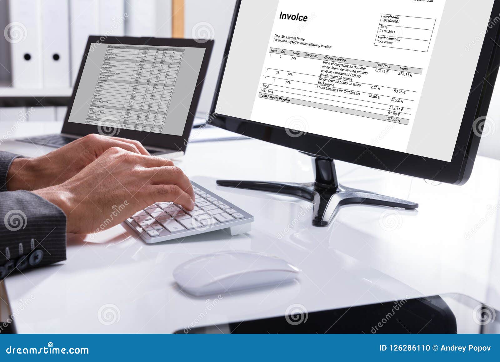 Businessperson Checking Invoice on Computer Stock Photo - Image of desk ...
