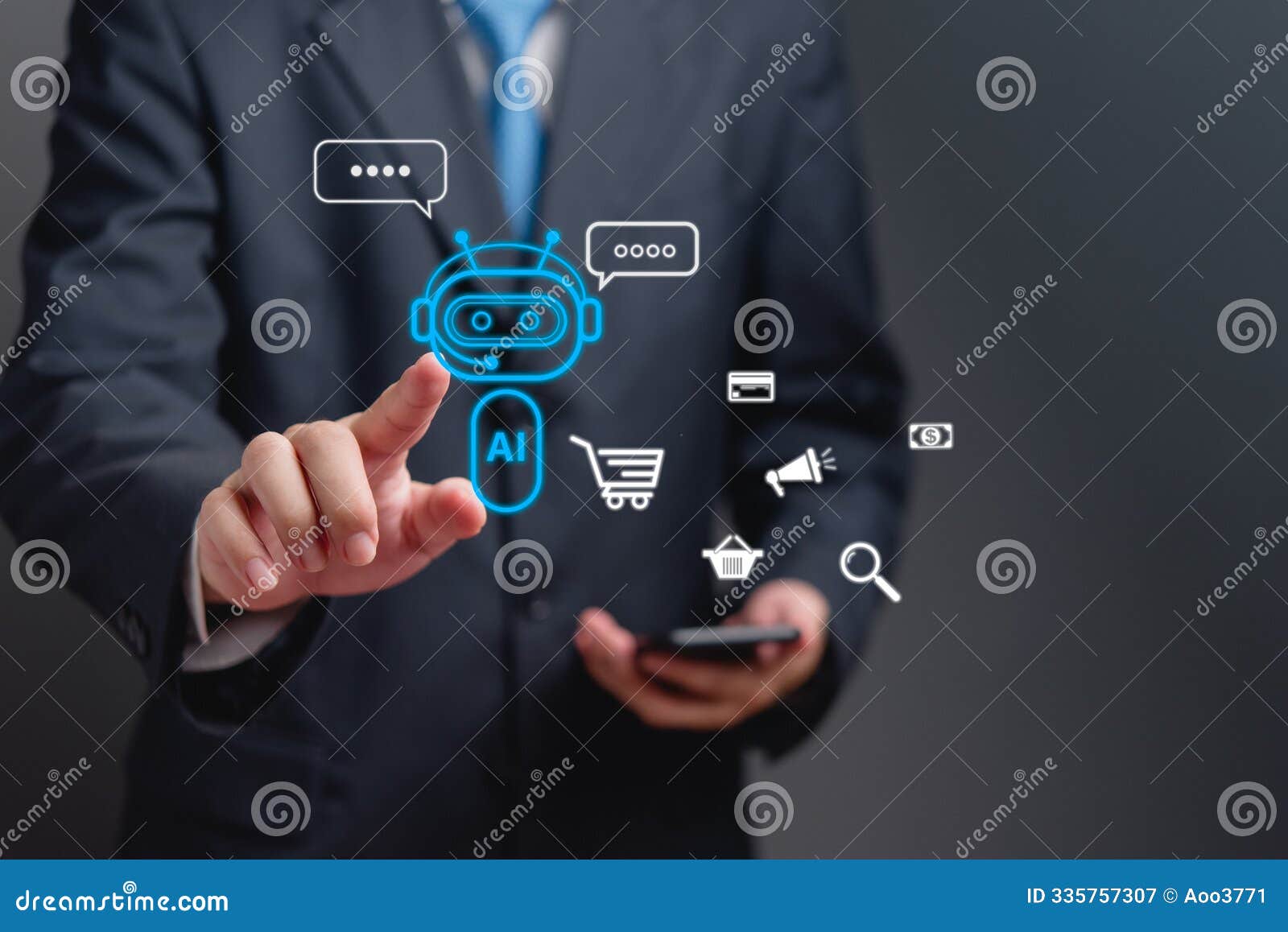 Businessperson Interacting with AI Chatbot Interface. Represents AI ...