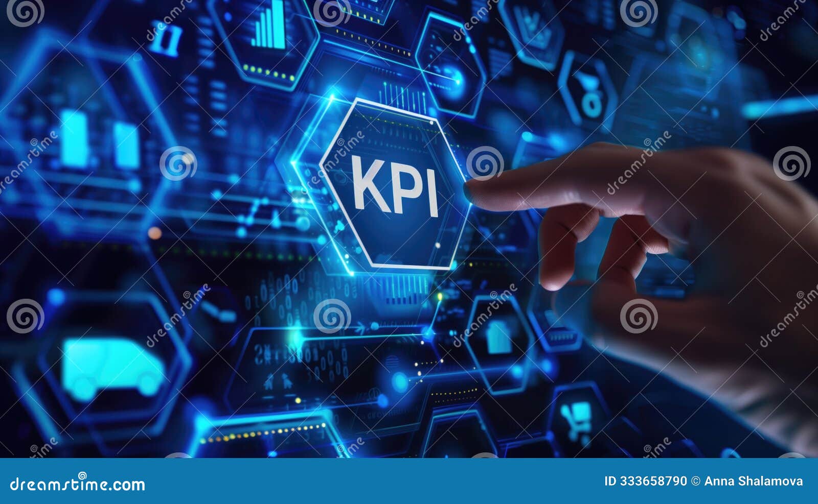 Businessperson Touching Virtual KPI Icon on Futuristic Digital ...