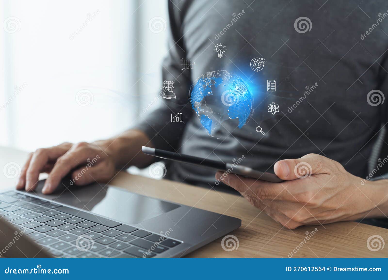Businessperson Using Laptop for Online Working Via Internet. Digital ...