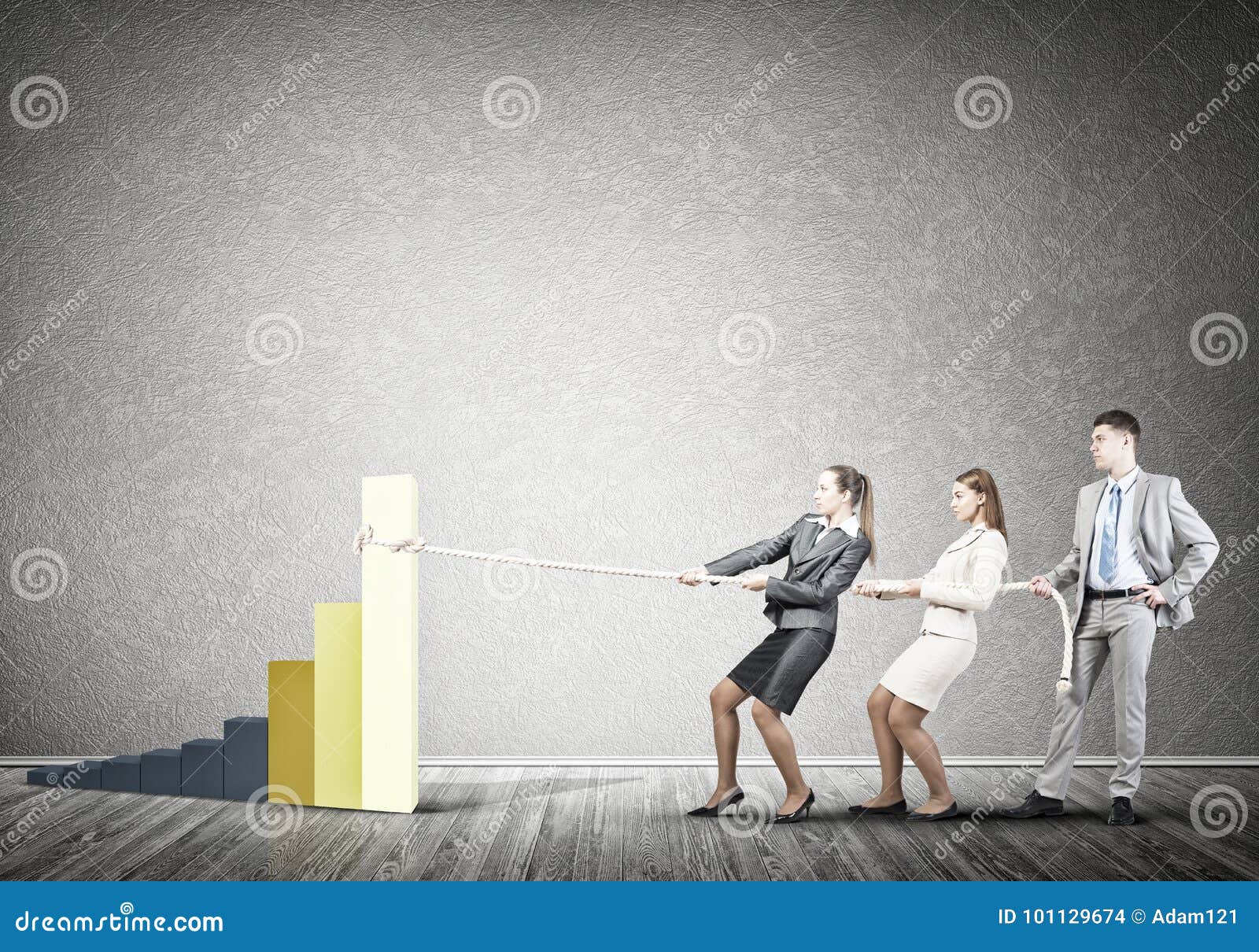 Businessteam Working in Collaboration Pulling Graph with Rope As Symbol ...