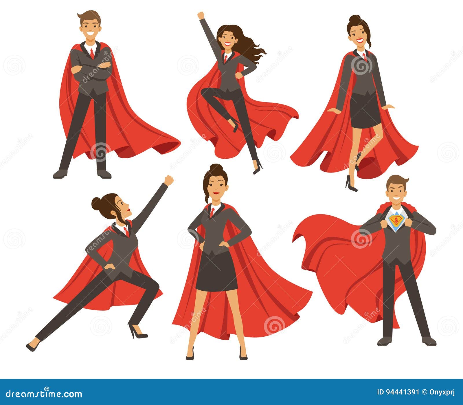 Businesswoman In Action Poses Female Superhero Flying Stock Vector