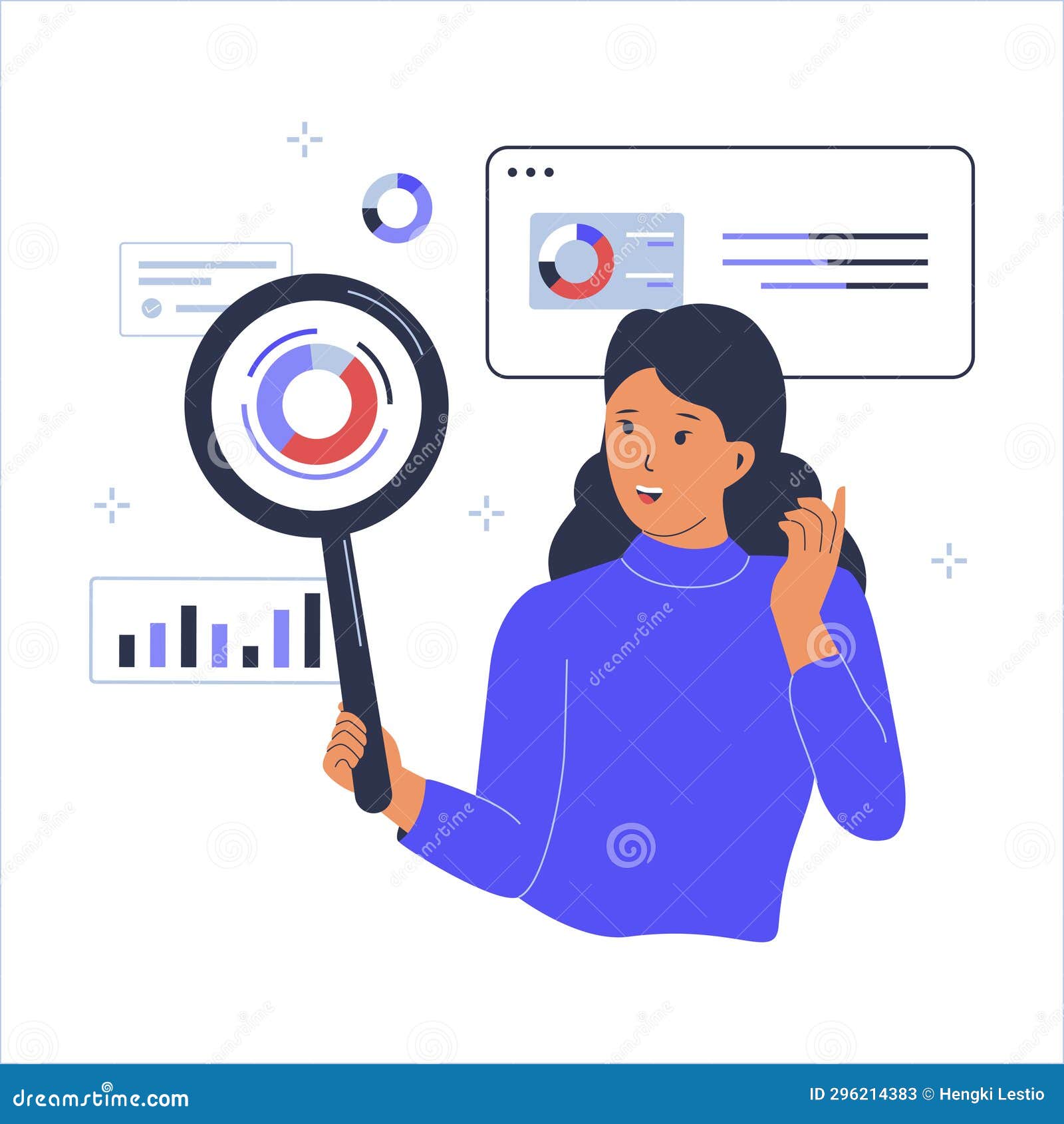 Businesswoman Analyst Holding Magnifying Glass Analyze Graph and Chart ...