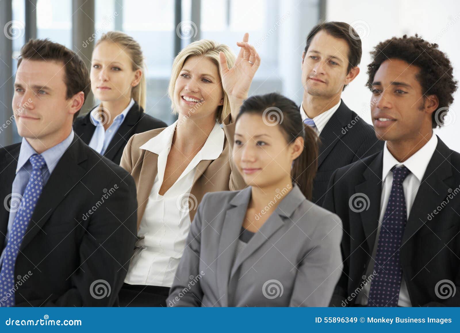 Businesswoman Asking Question during Presentation Stock Image - Image ...
