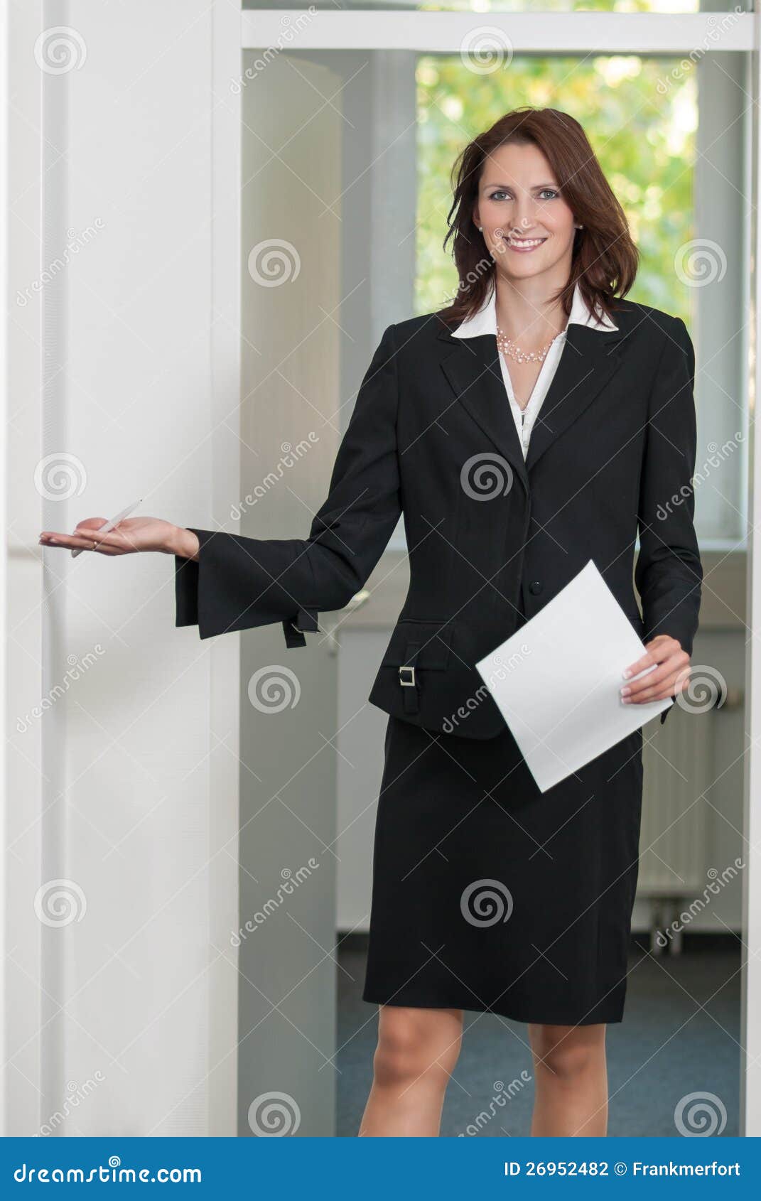 Businesswoman Asks To Come in Stock Photo - Image of black, standing ...