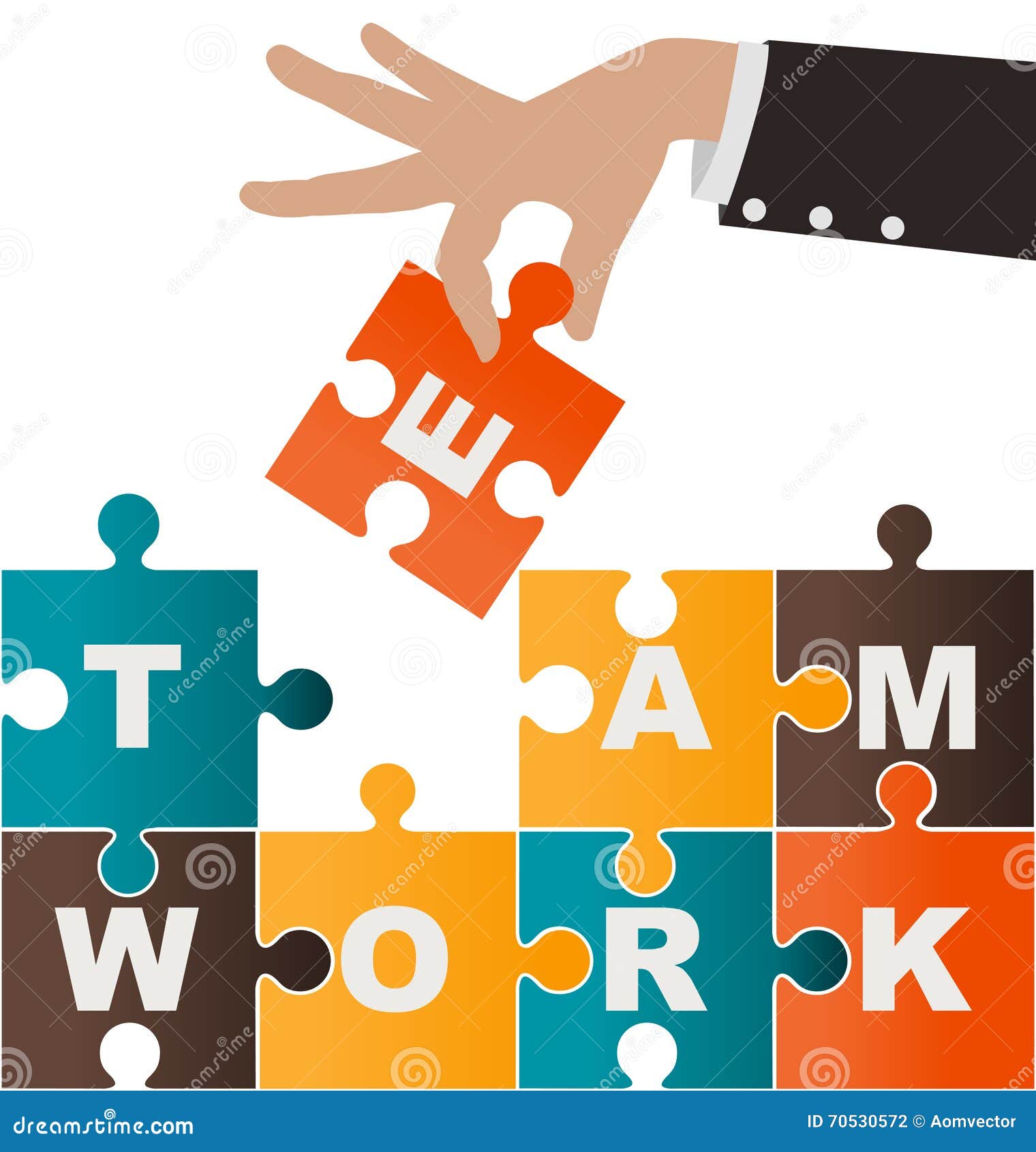 Businesswoman Assembling Puzzle with Teamwork Stock Illustration ...